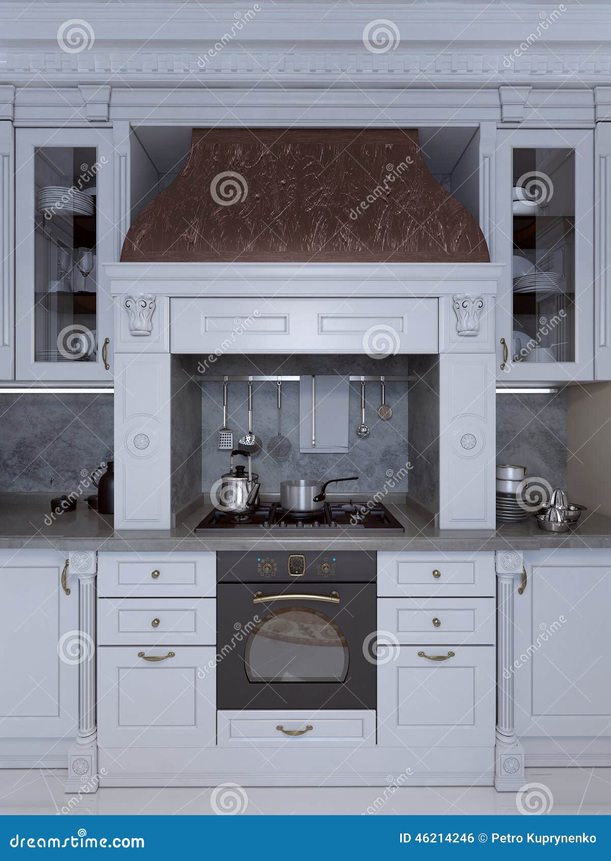 Kitchen in classical style stock photo. Image of marble - 46214246