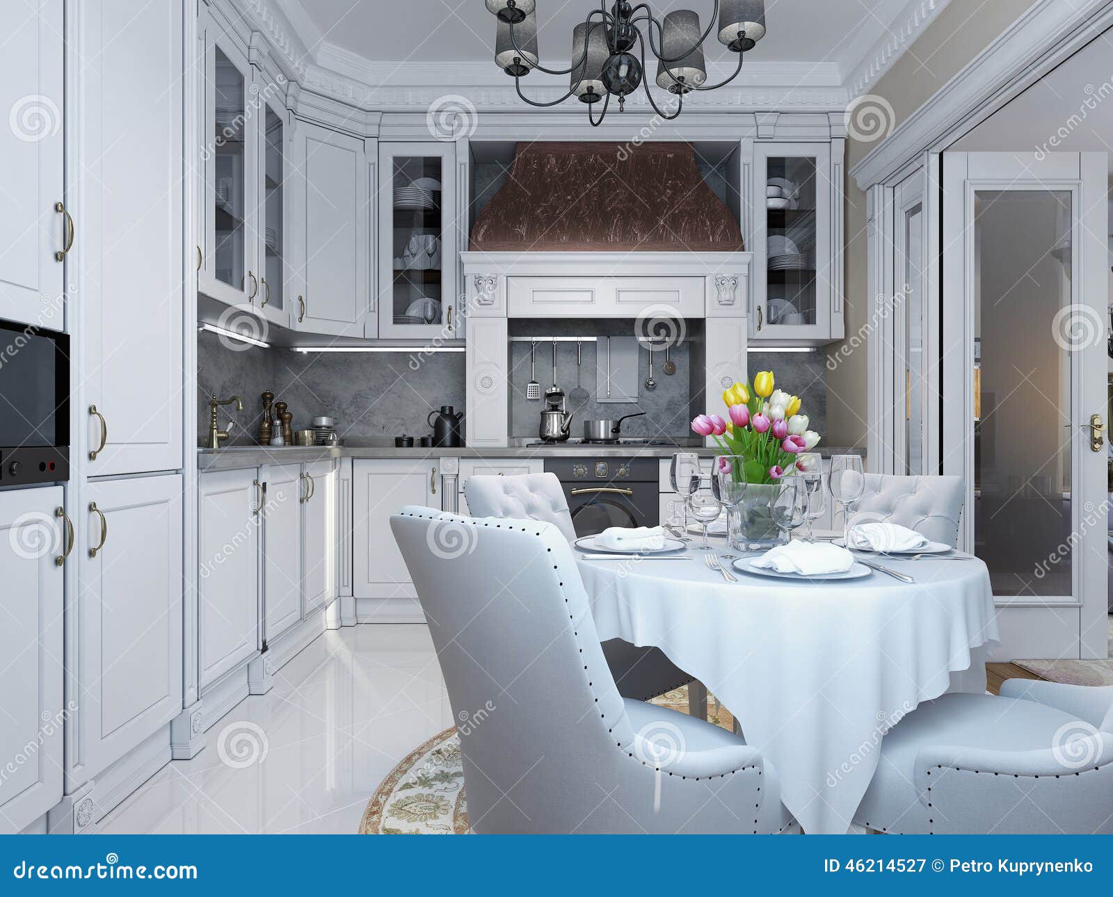 Kitchen in classical style stock image. Image of kitchen - 46214527