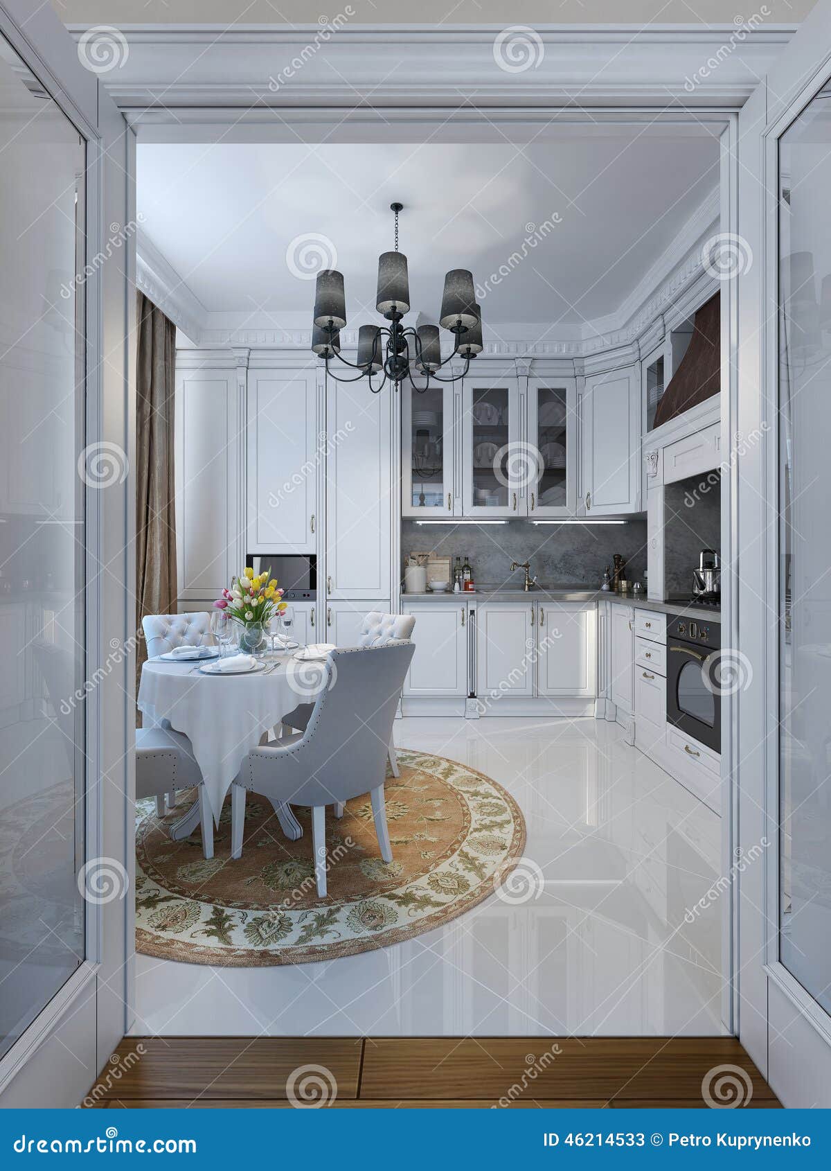 Kitchen in classical style stock image. Image of aprons - 46214533