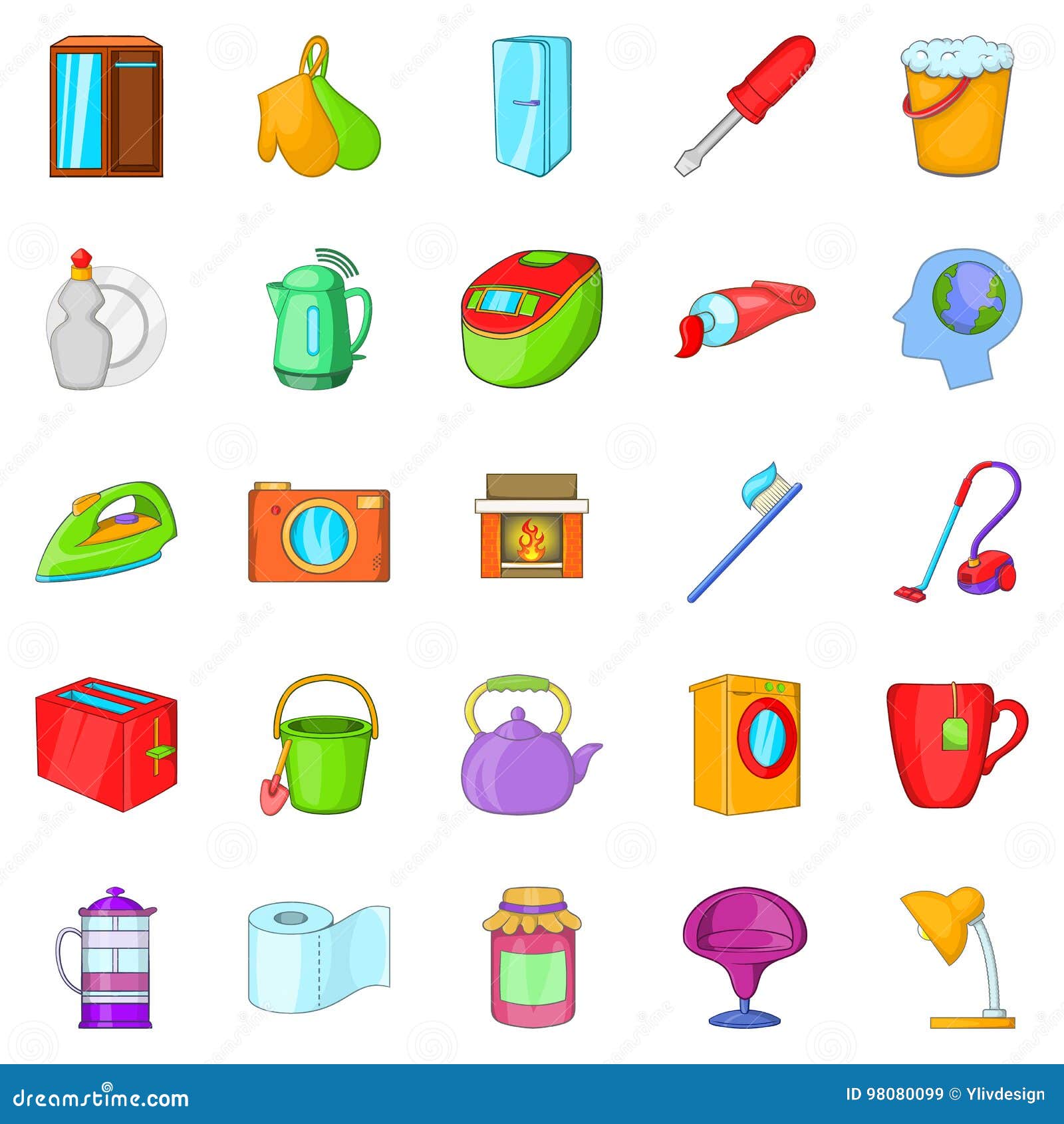 Kitchen Cleaning Icons Set, Cartoon Style Stock Vector - Illustration ...