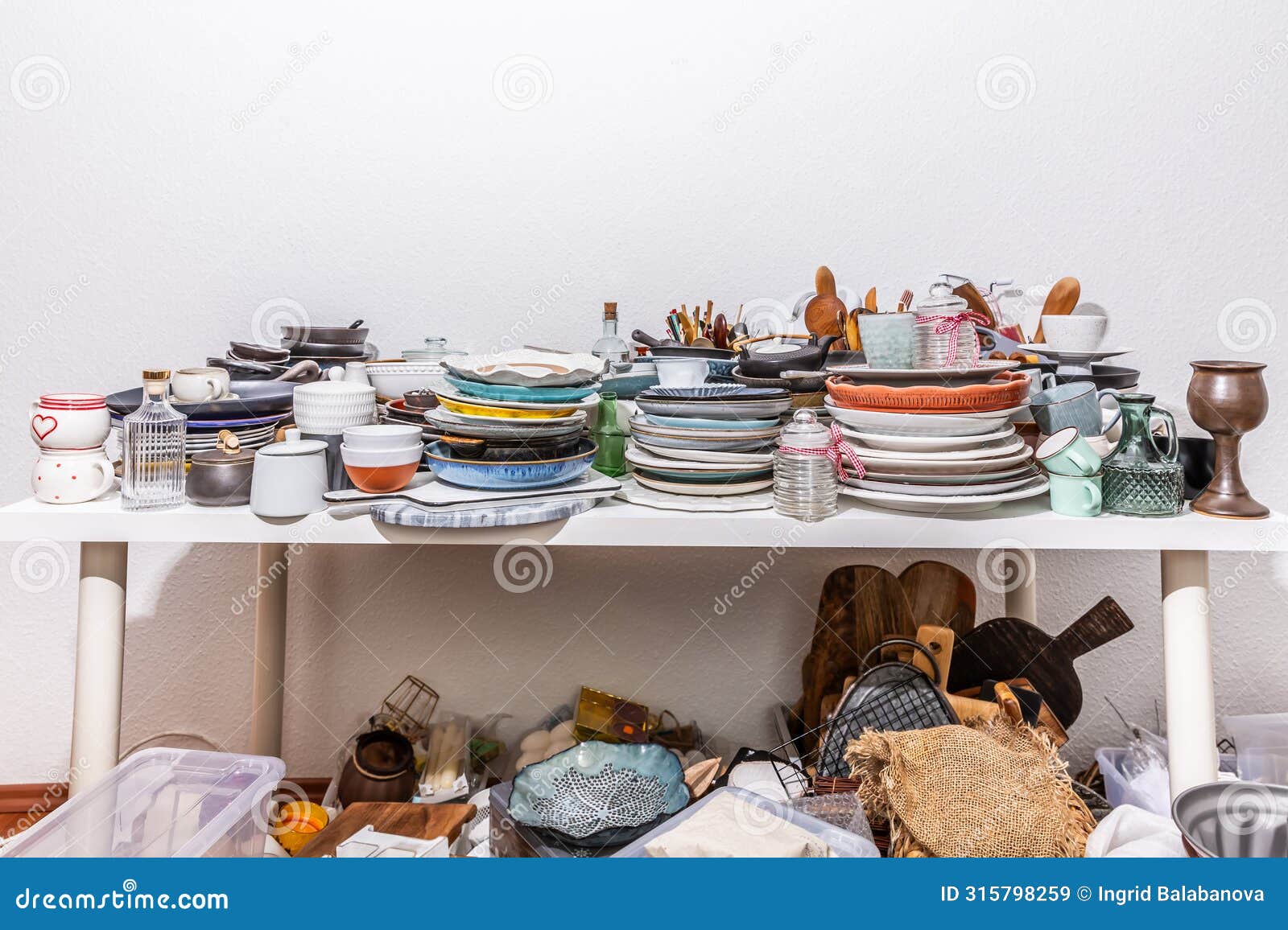 Kitchen Clutter, Utensils and Kitchenware on a Table. Concept of ...