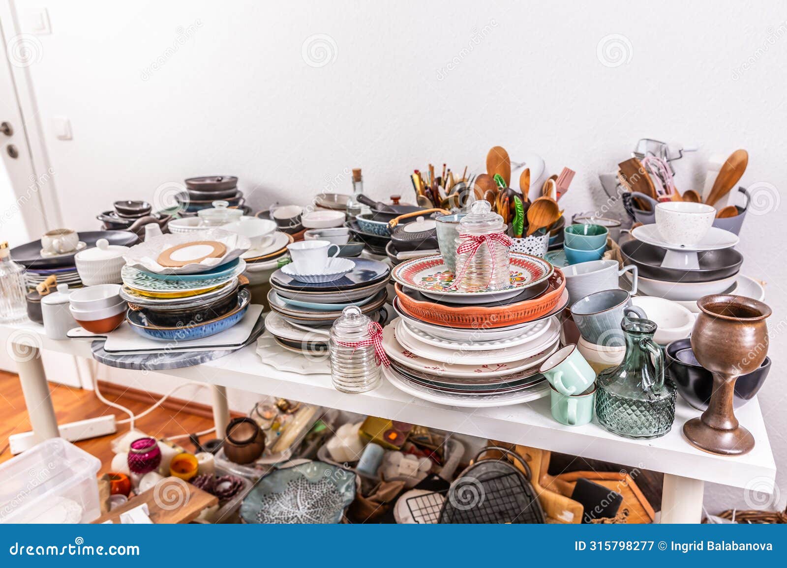 Kitchen Clutter, Utensils and Kitchenware on a Table. Concept of ...