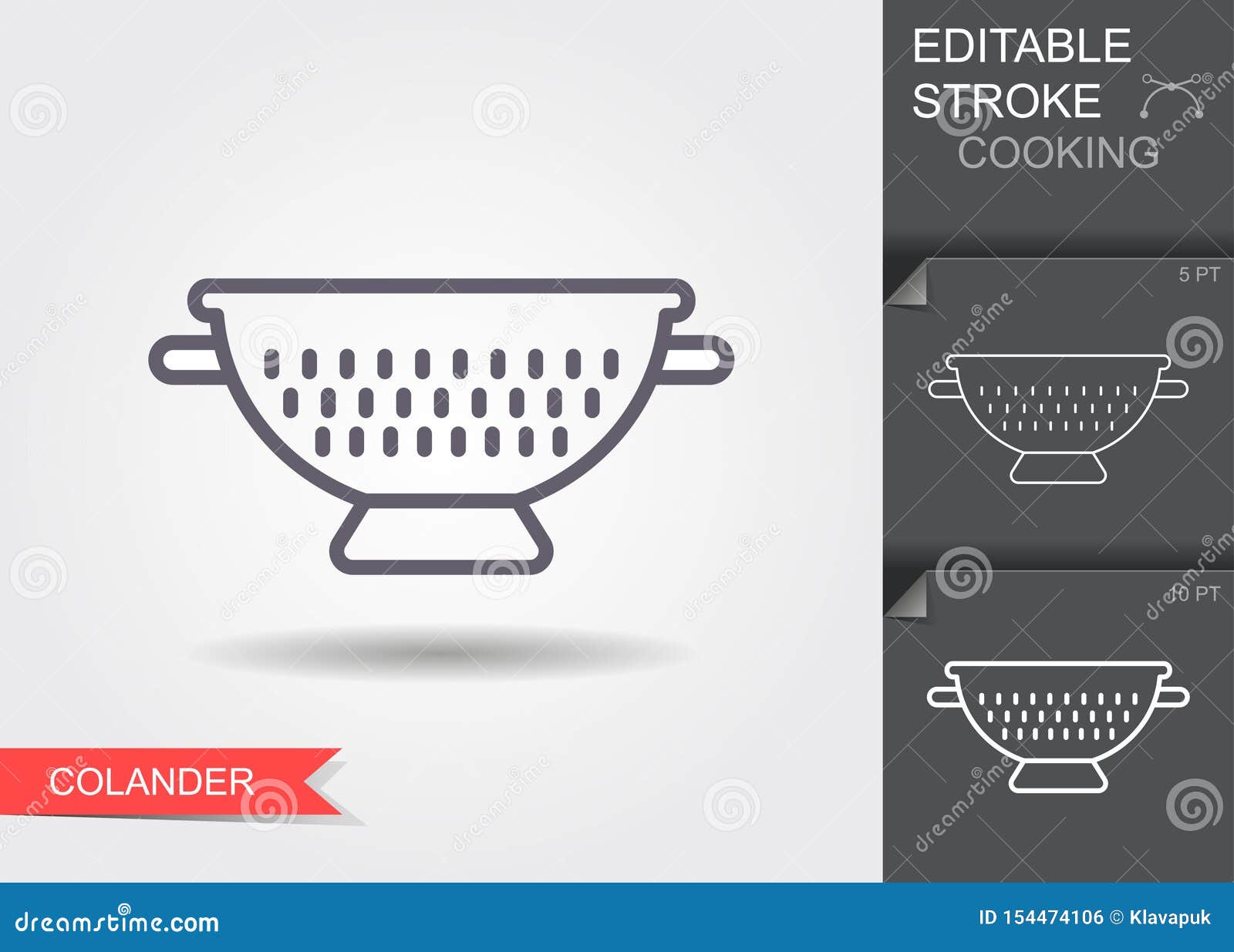 Kitchen Colander. Line Icon with Editable Stroke with Shadow Stock ...