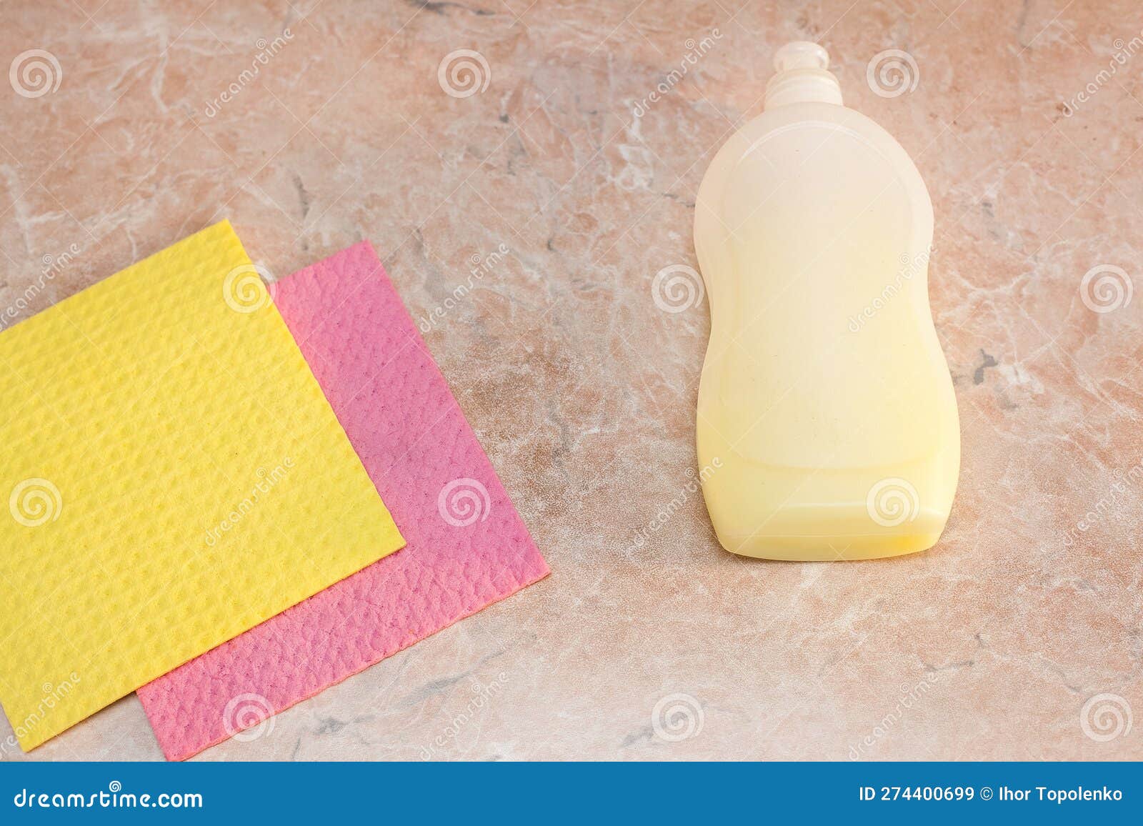 Kitchen Composition from a Bottle of Detergent and Colored Rags for ...