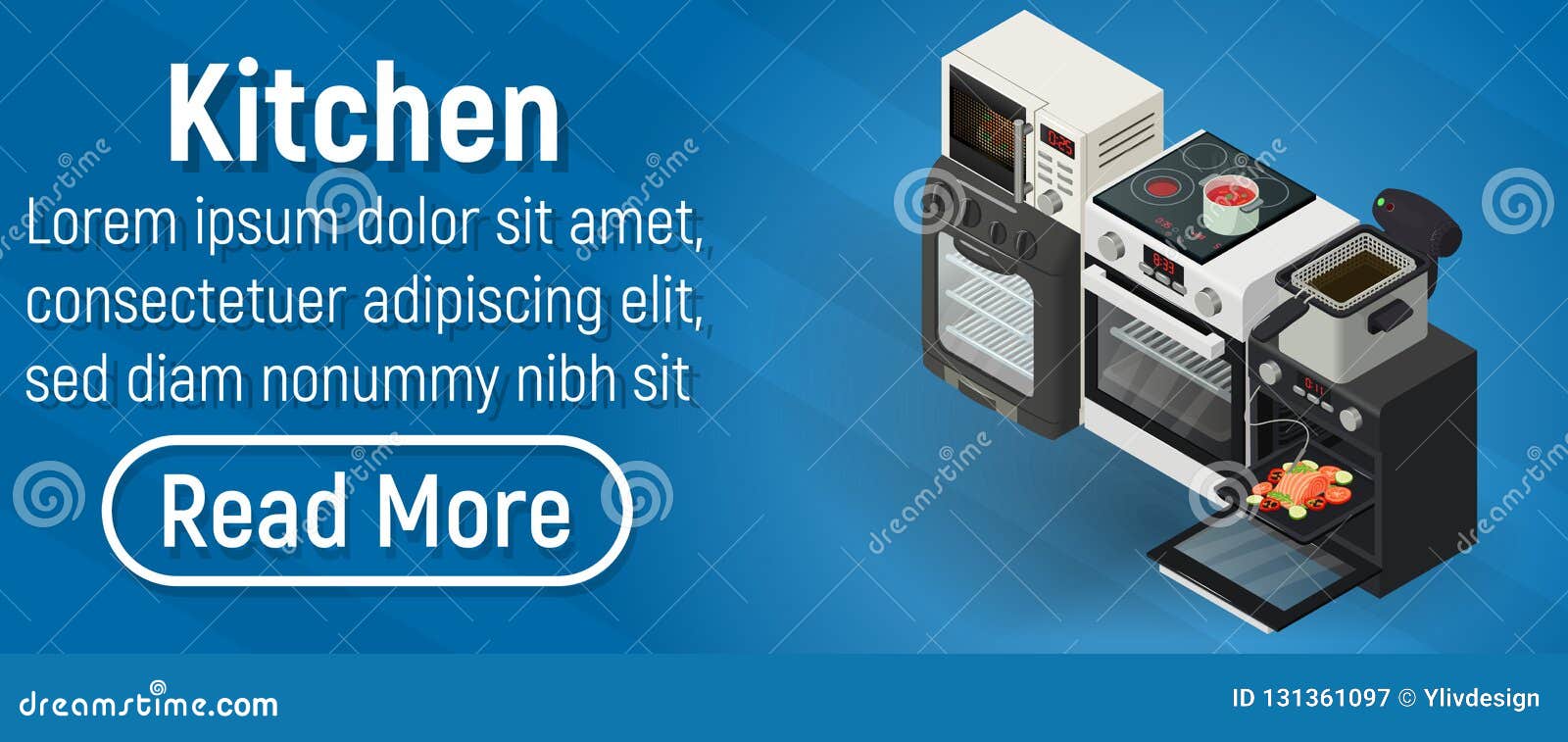 Kitchen Concept Banner, Isometric Style Stock Vector - Illustration of ...