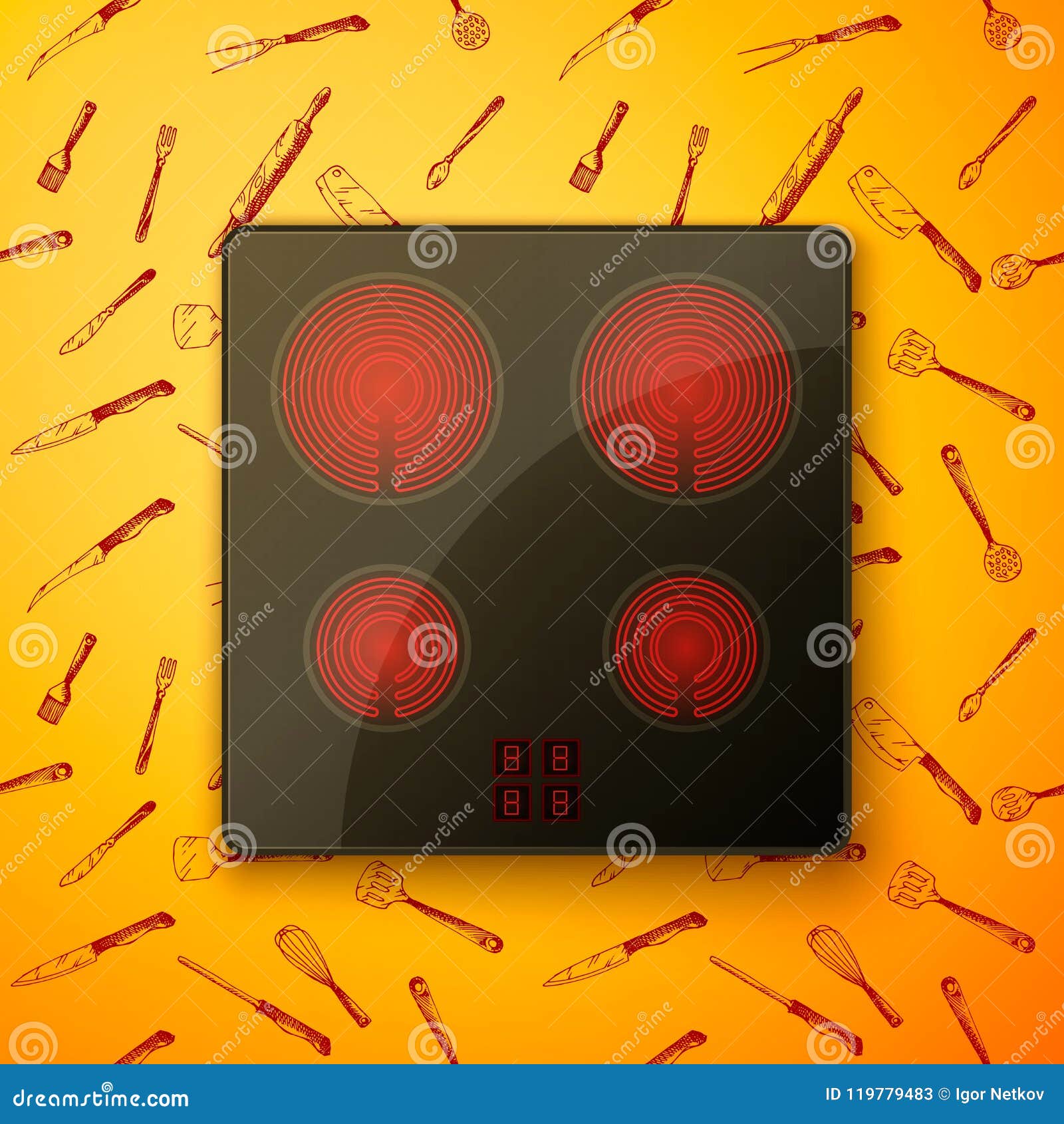 Kitchen Concept Induction Cooking Panel Stock Vector - Illustration of ...