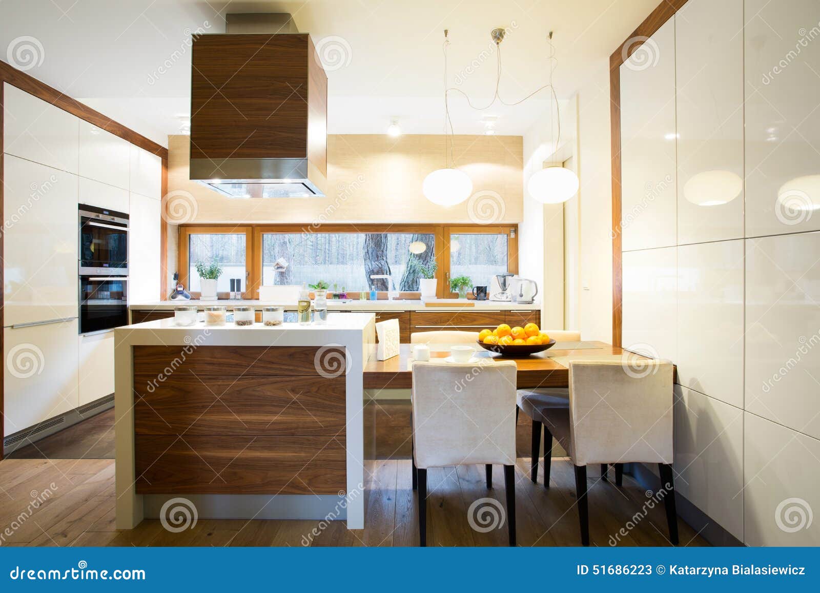 Kitchen Connected with Dining Room Stock Image - Image of expensive ...