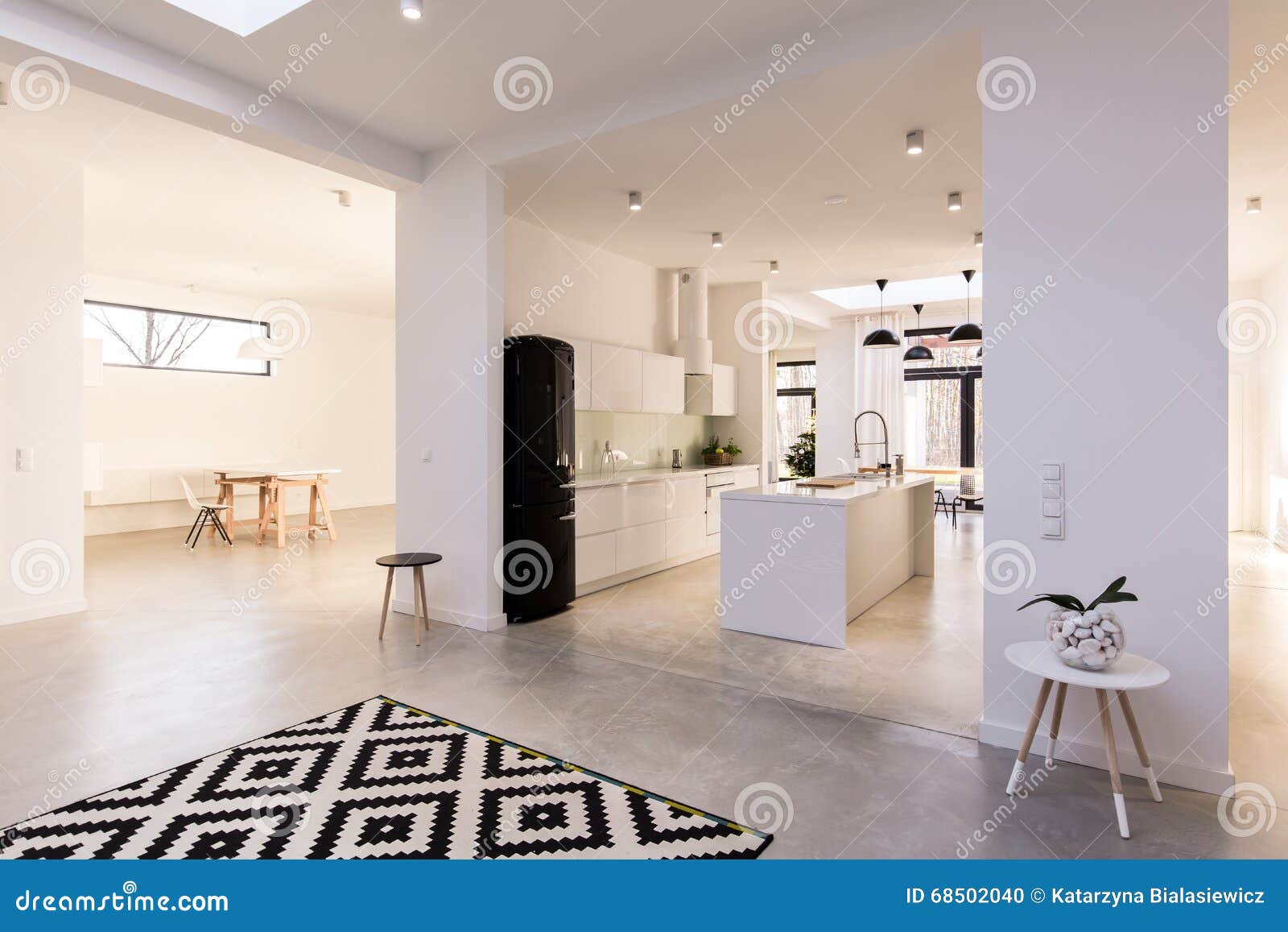 Kitchen Connected with Lounge Stock Photo - Image of floor, lounge ...