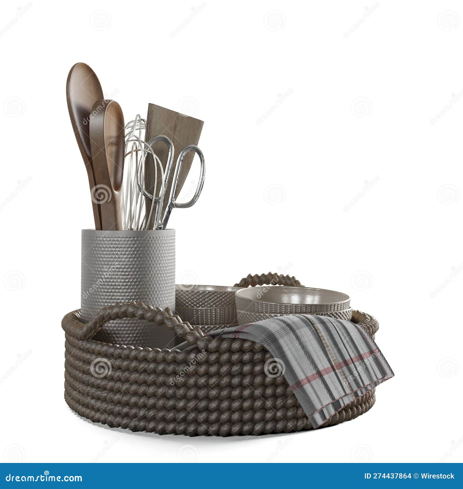 Kitchen Container Filled with an Array of Cooking Utensils, 3D Rendered ...