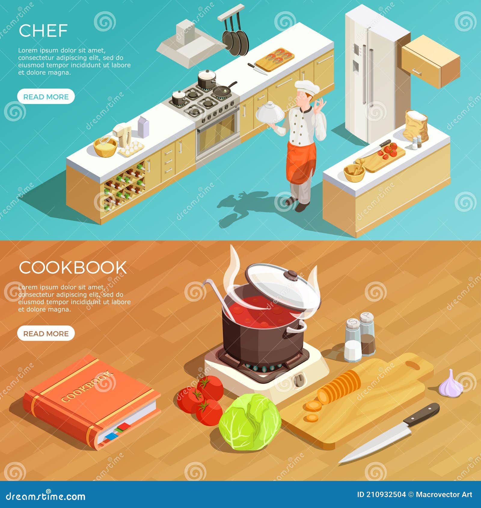 Kitchen Cookbook Banners Set Stock Vector - Illustration of healthy ...