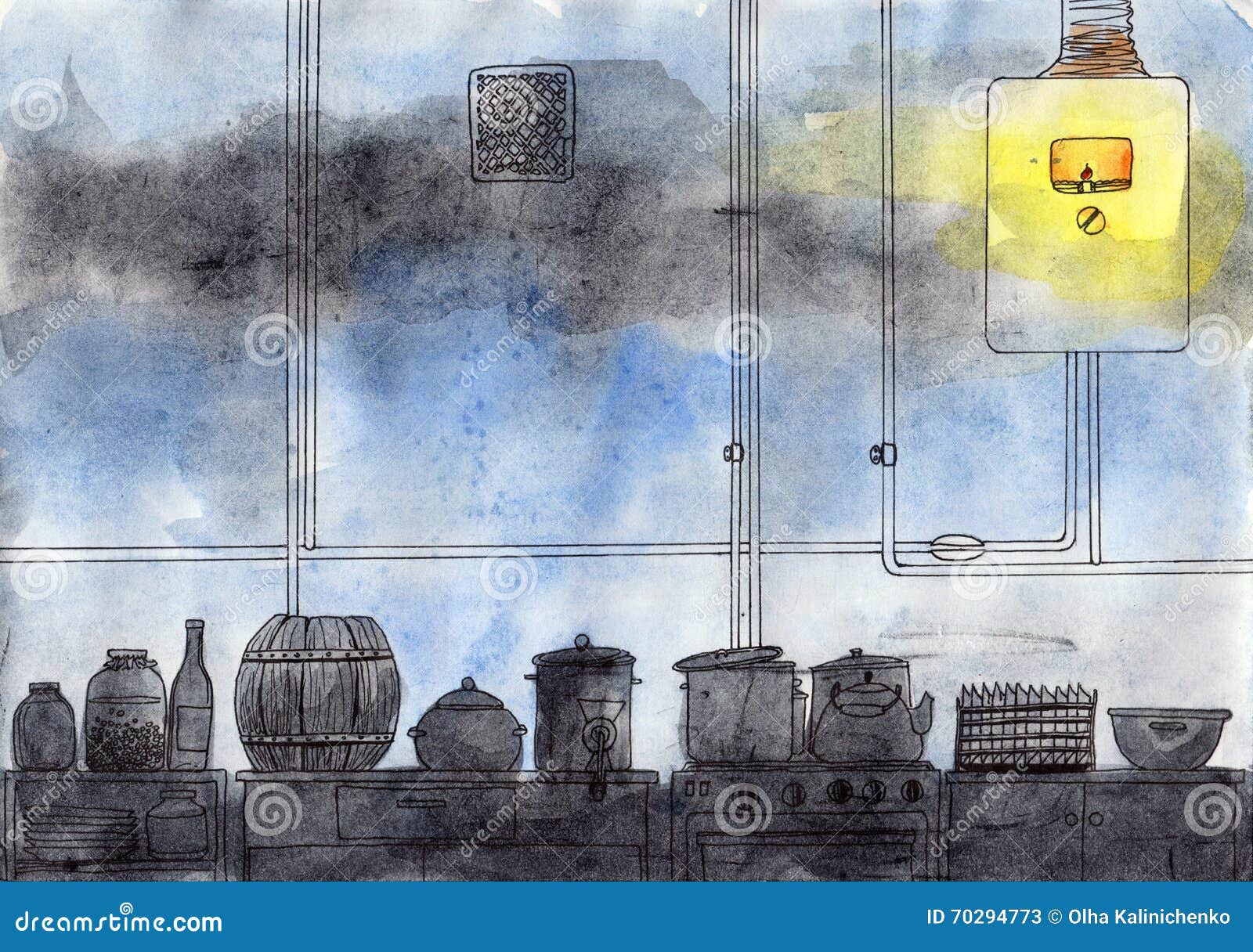 Kitchen stock illustration. Illustration of pipe, dirty - 70294773
