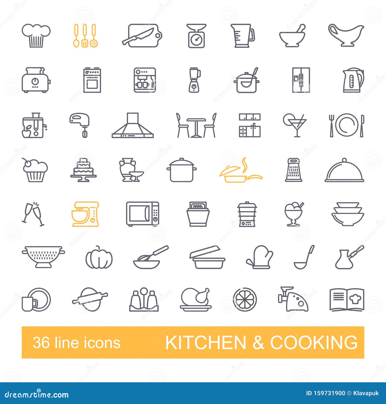 Kitchen and Cooking Icon Set, Flat Design, Thin Line Style Stock Vector ...