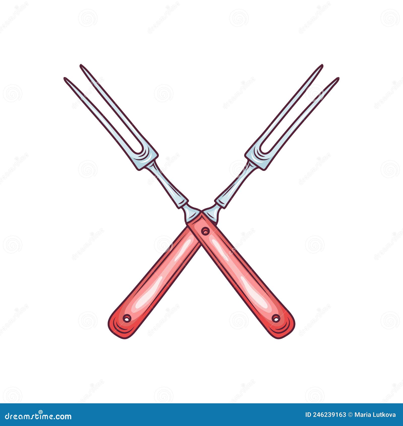 Kitchen Cooking Pitchfork or Meat Fork Utensil, Hand Drawn Colored ...