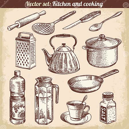 Kitchen and Cooking Set Vector Stock Vector - Illustration of drawing ...