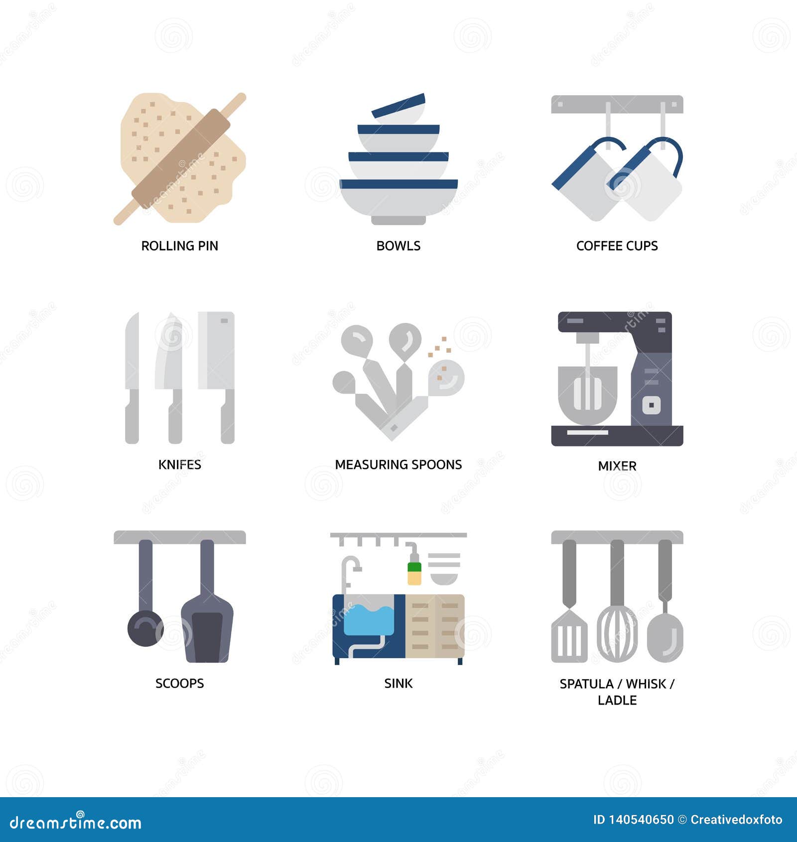 Kitchen and cookware icons stock vector. Illustration of rolling ...