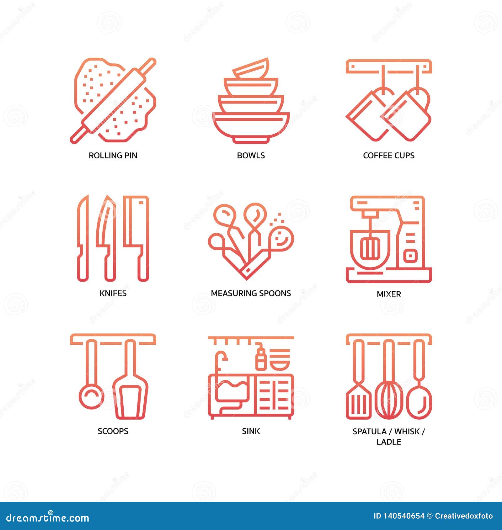 Kitchen and cookware icons stock vector. Illustration of icons - 140540654