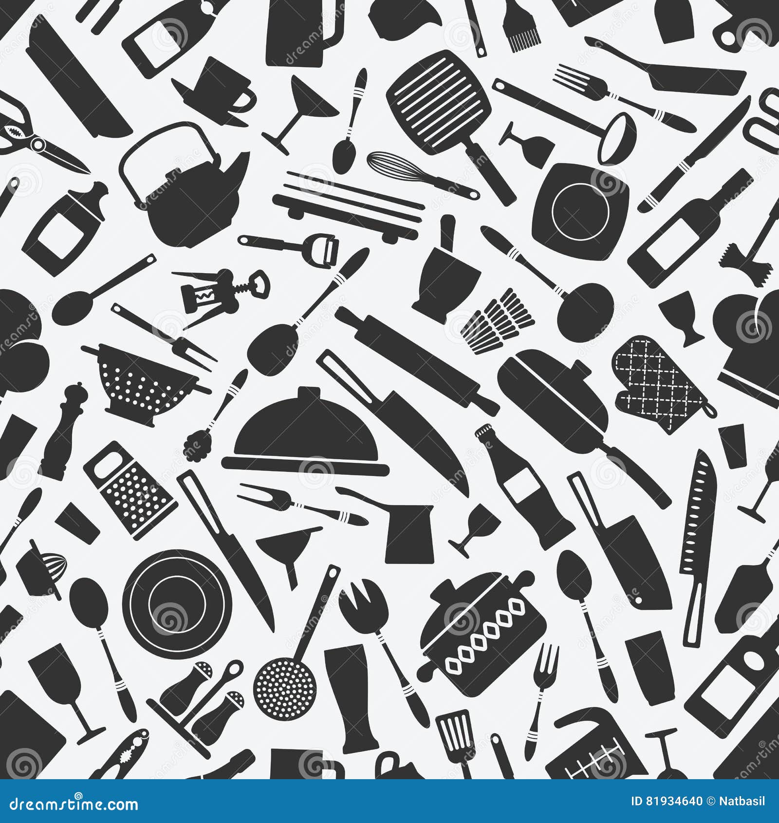 Kitchen Cookware Monochrome Seamless Pattern Stock Vector ...