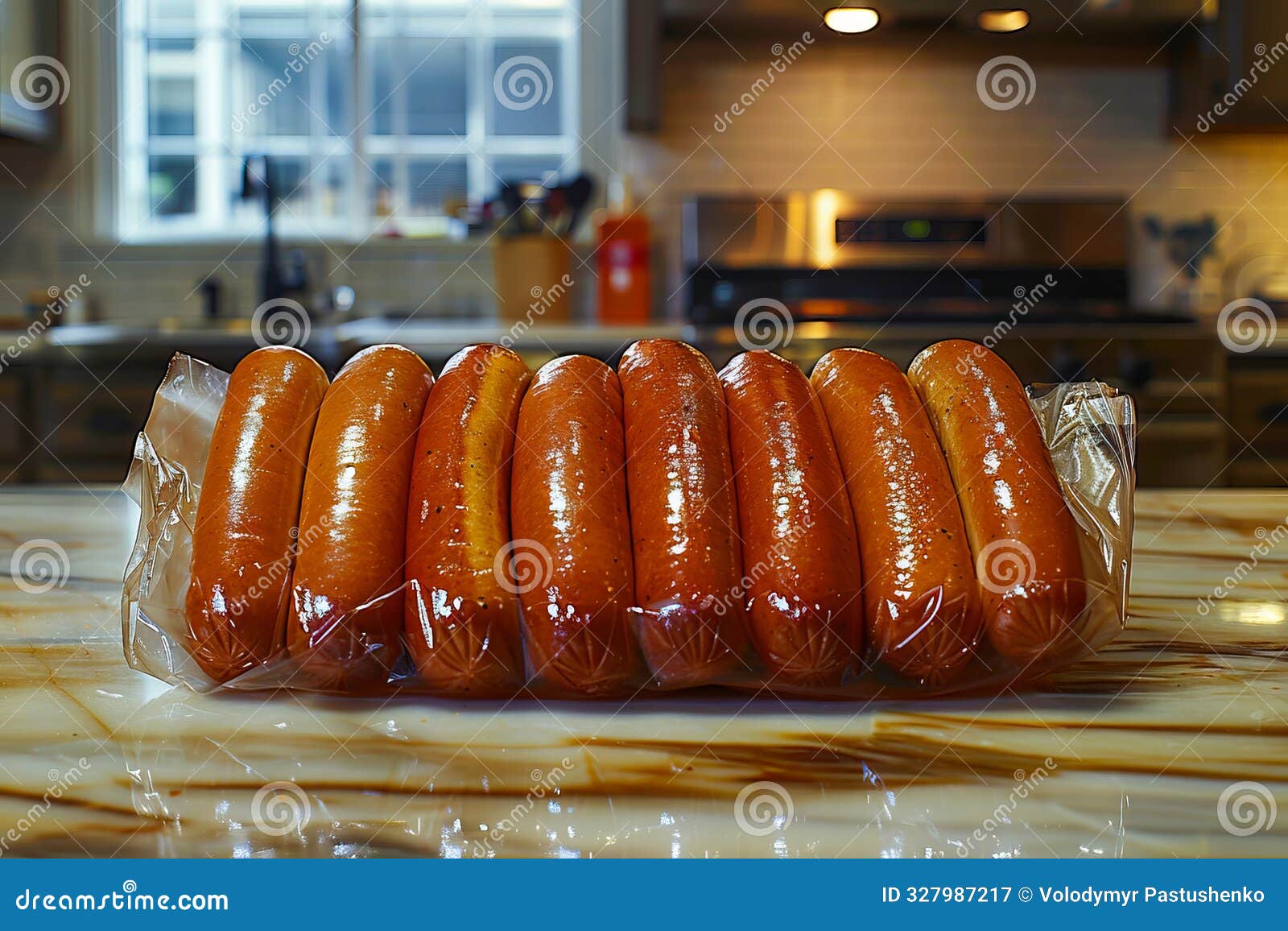 A Kitchen Counter with a Bunch of Hot Dogs Stock Image - Image of ...