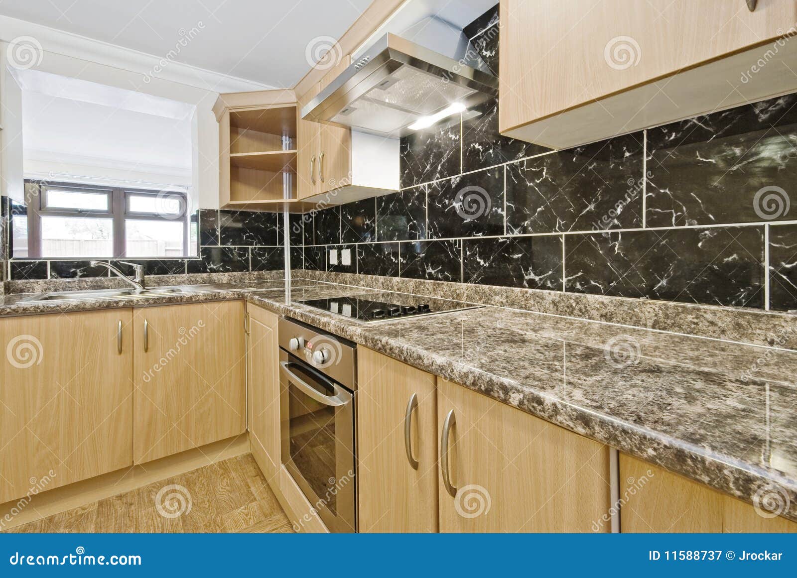 Kitchen Counter with Granite Worktop Stock Image - Image of handle ...