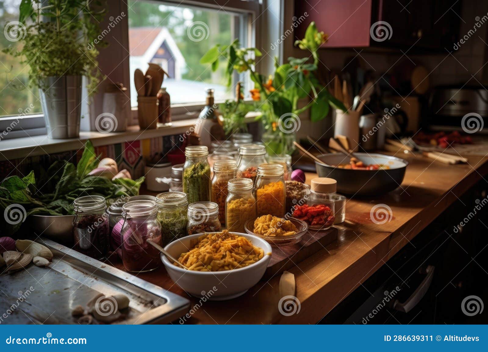 Kitchen Counter with Ingredients for Curry Prep Stock Illustration ...