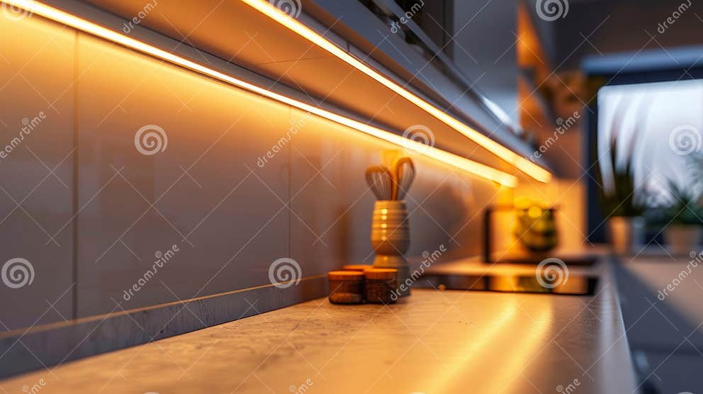Kitchen Counter with LED Lighting. Stock Image - Image of home ...