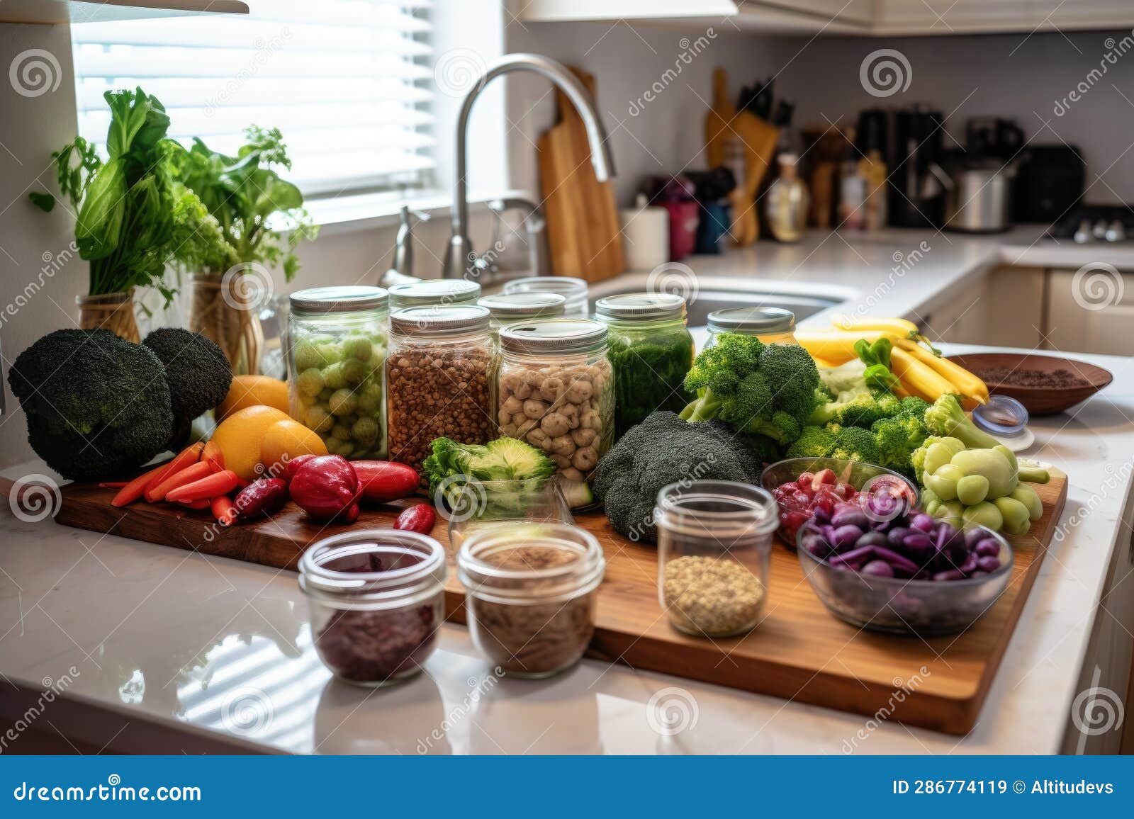 Kitchen Counter with Organized Ingredients for Vegan Meal Prep Stock ...