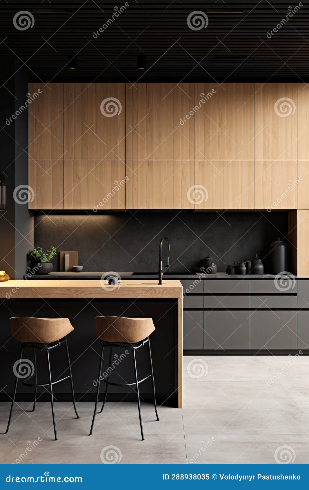 Kitchen with Counter, Stools, and Sink. Generative AI Stock Image ...