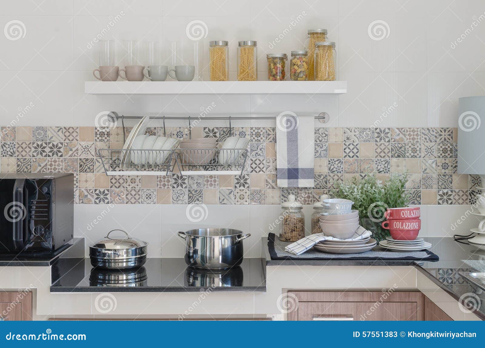 Kitchen Counter with Utensil Prepared for Cooking Stock Image - Image ...