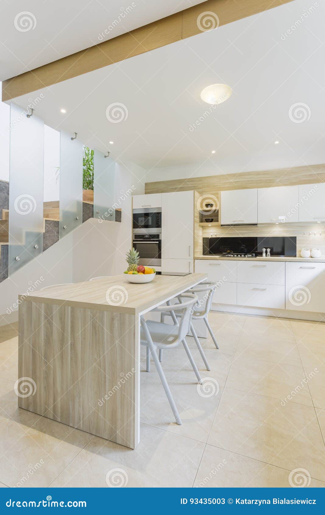 Kitchen with Countertop and Bar Stools Stock Image - Image of decor ...
