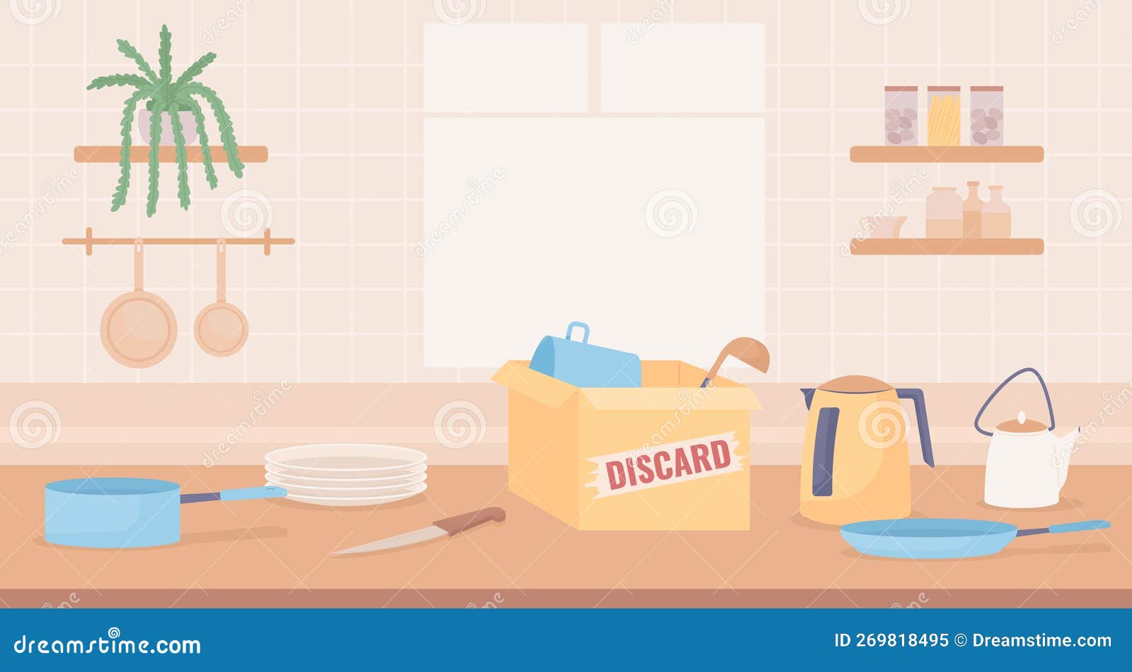 Kitchen Countertop with Cardboard Boxes for Discarding Flat Color ...