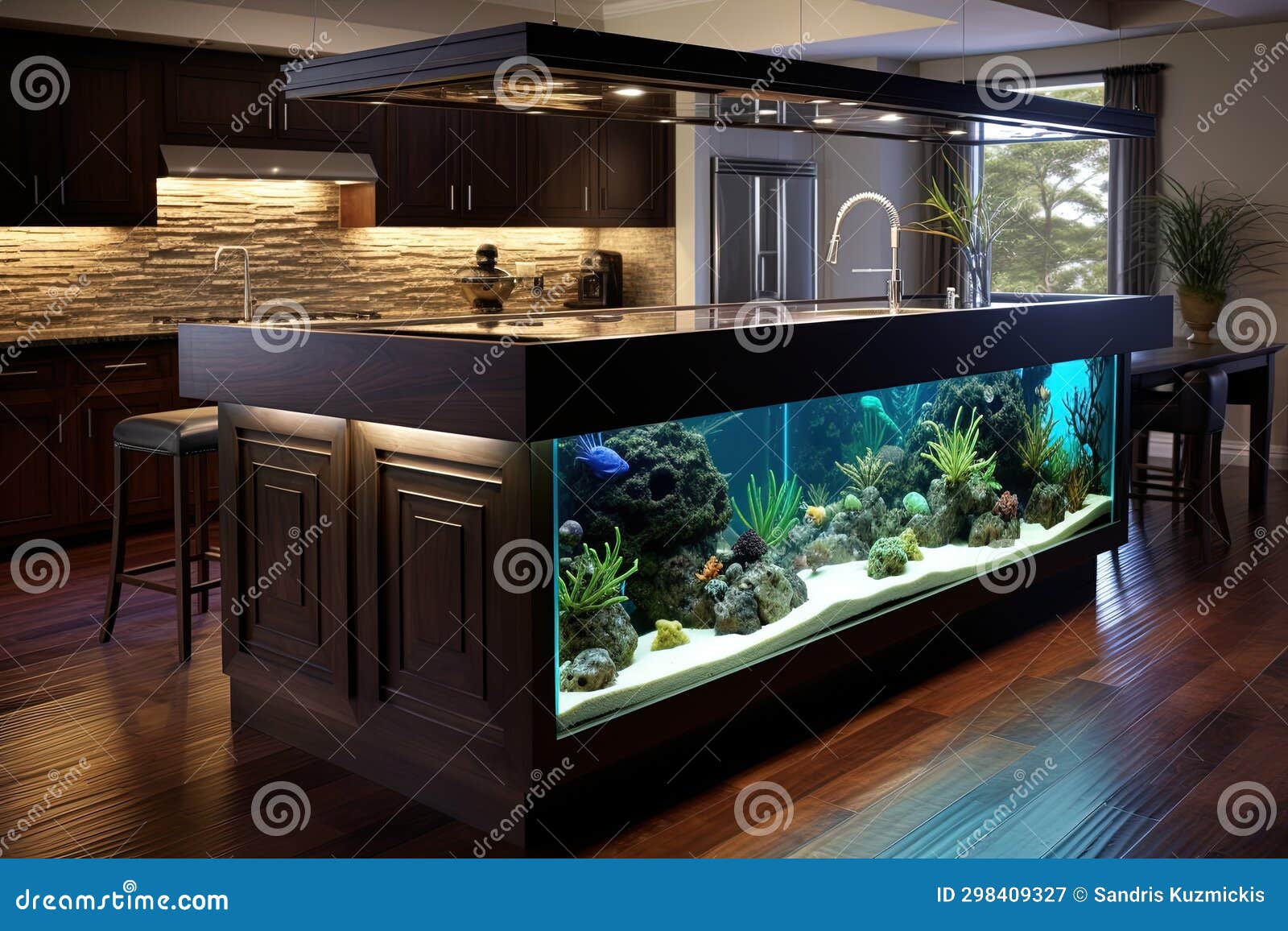 Kitchen Countertops Made of Aquarium. Generative AI Stock Illustration ...