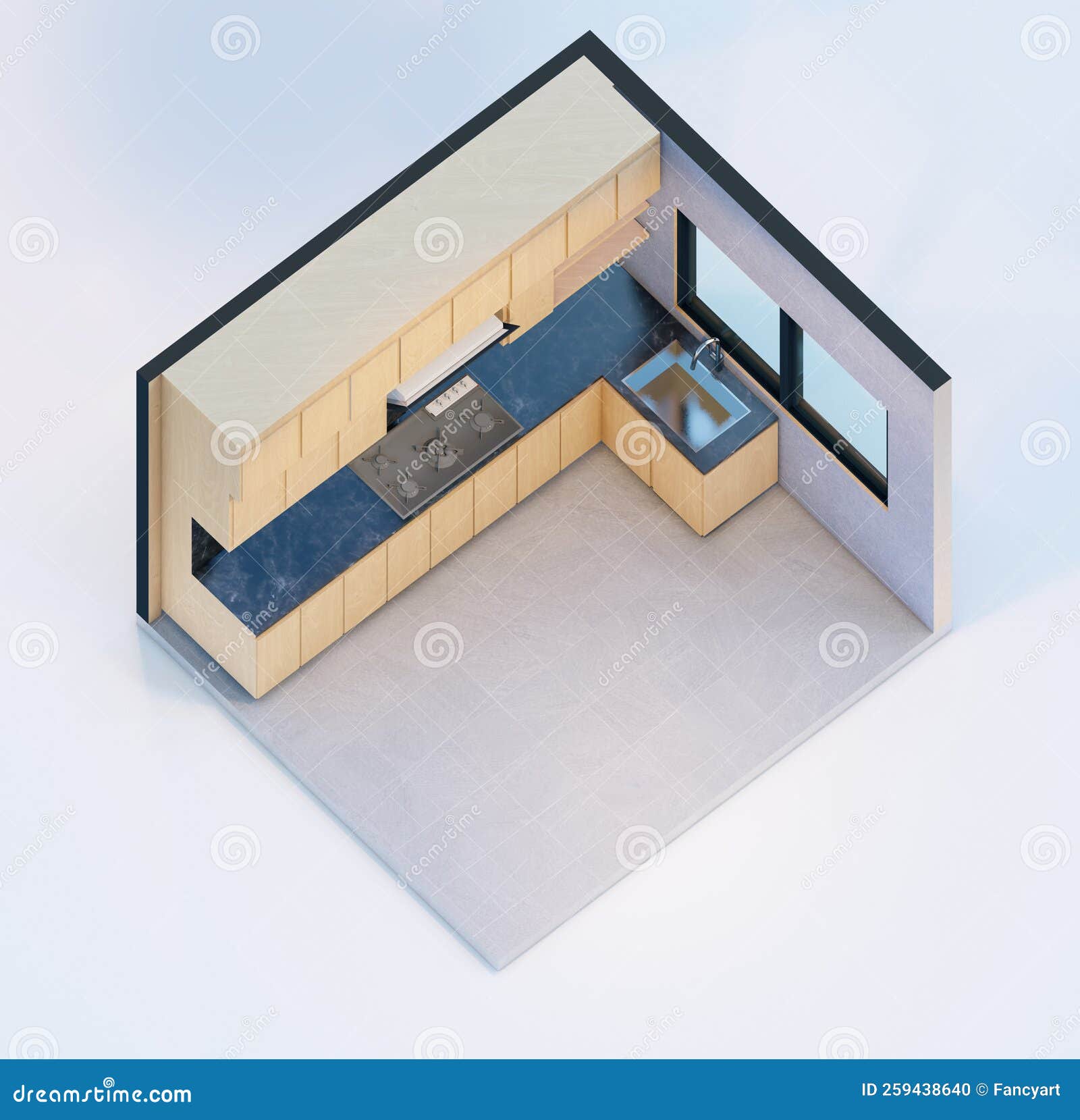 Kitchen Cross Section 3d Rendering Stock Illustration - Illustration of ...
