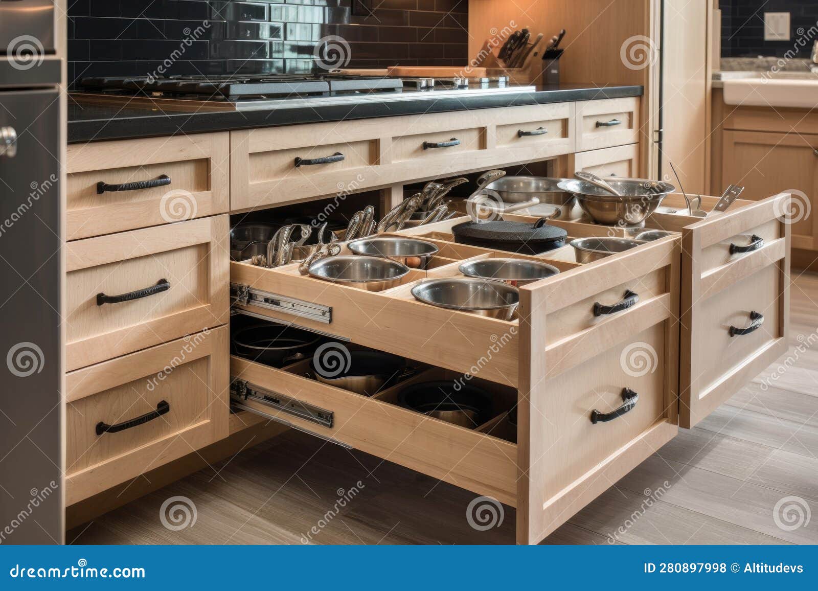 A Kitchen with Custom Built-in Storage for Pots, Pans and Utensils ...