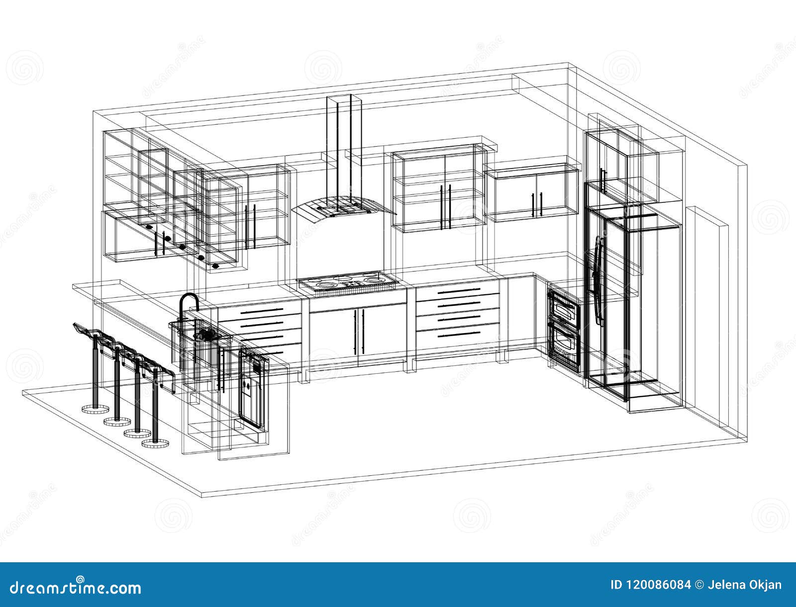 Kitchen Design Architect Blueprint - Isolated Stock Illustration ...