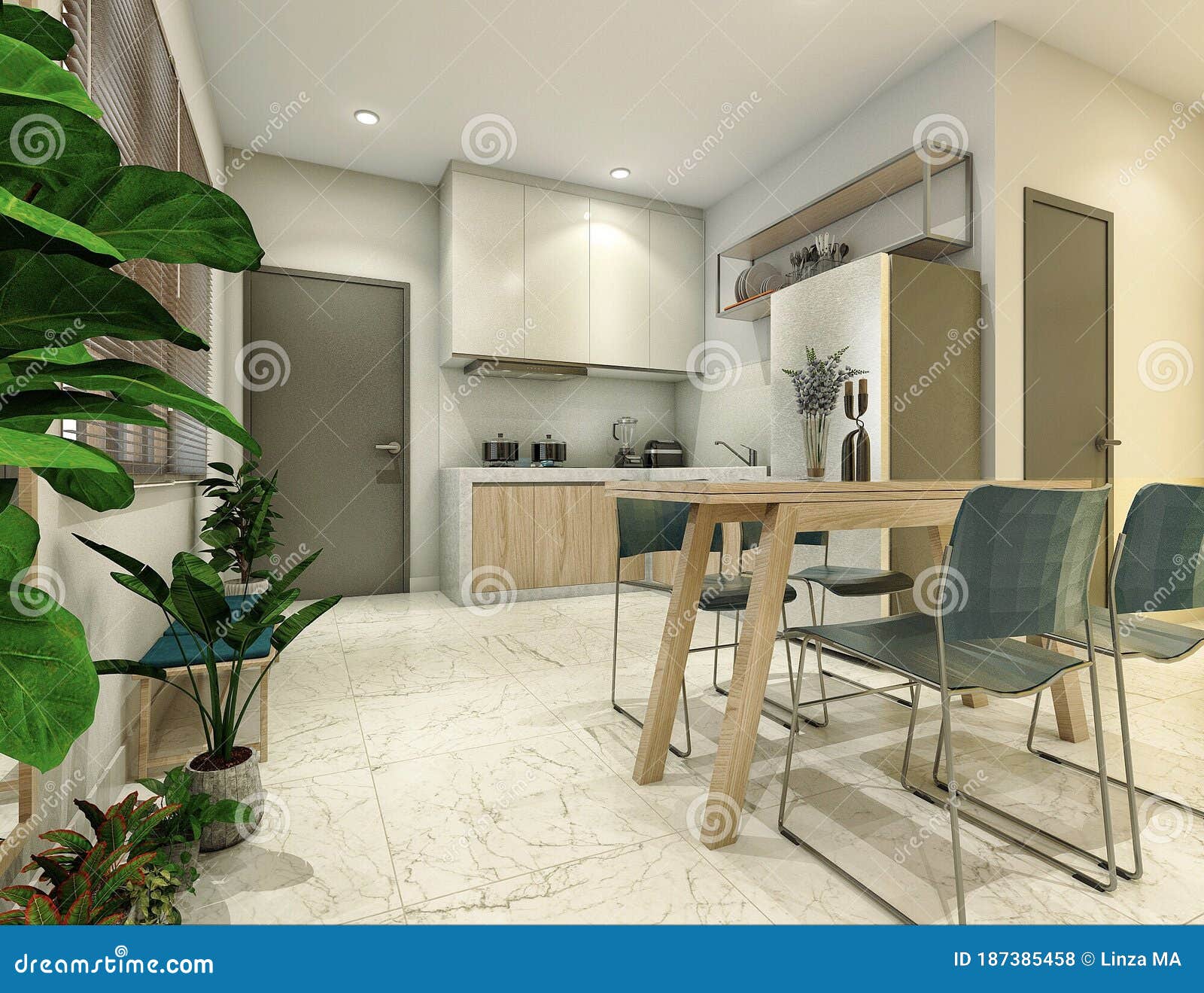 Kitchen and Dining stock illustration. Illustration of interior - 187385458