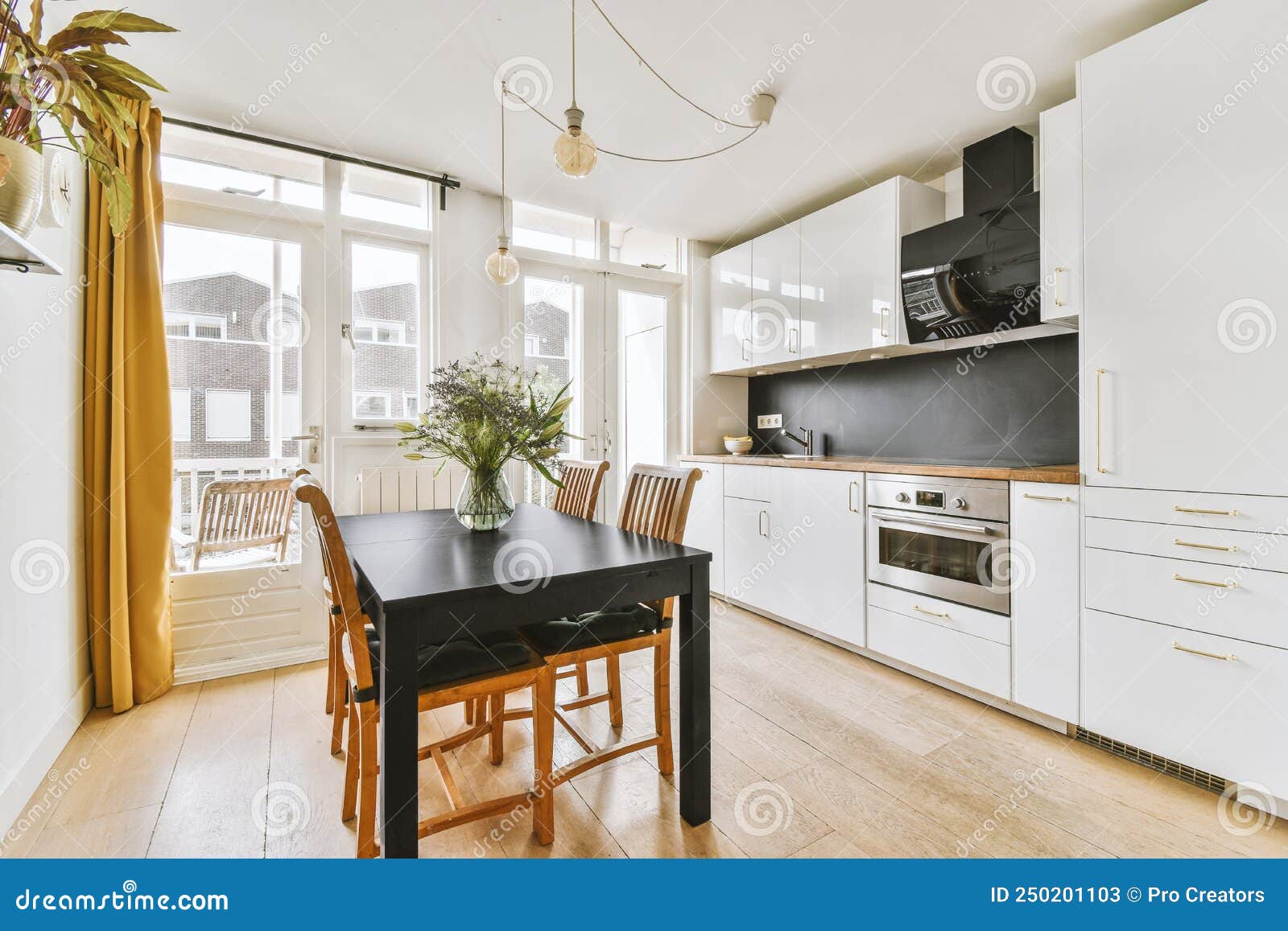 Kitchen and Dining Zone in Studio Apartment Stock Image - Image of ...