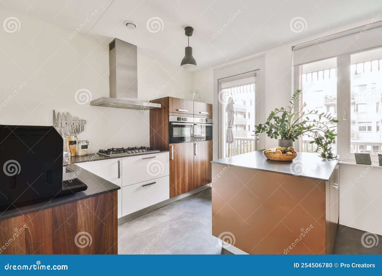 Kitchen and Dining Zone in Studio Apartment Stock Photo - Image of ...