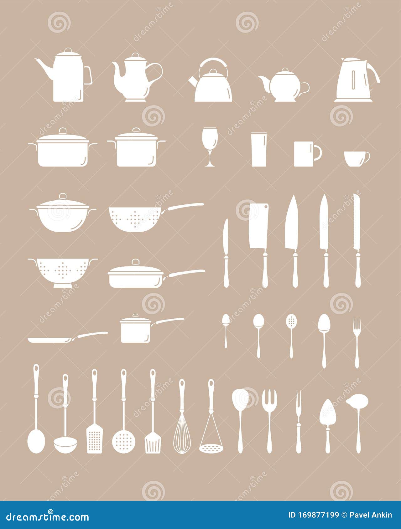 Kitchen Dinnerware Icons Set 04 Stock Vector - Illustration of ...