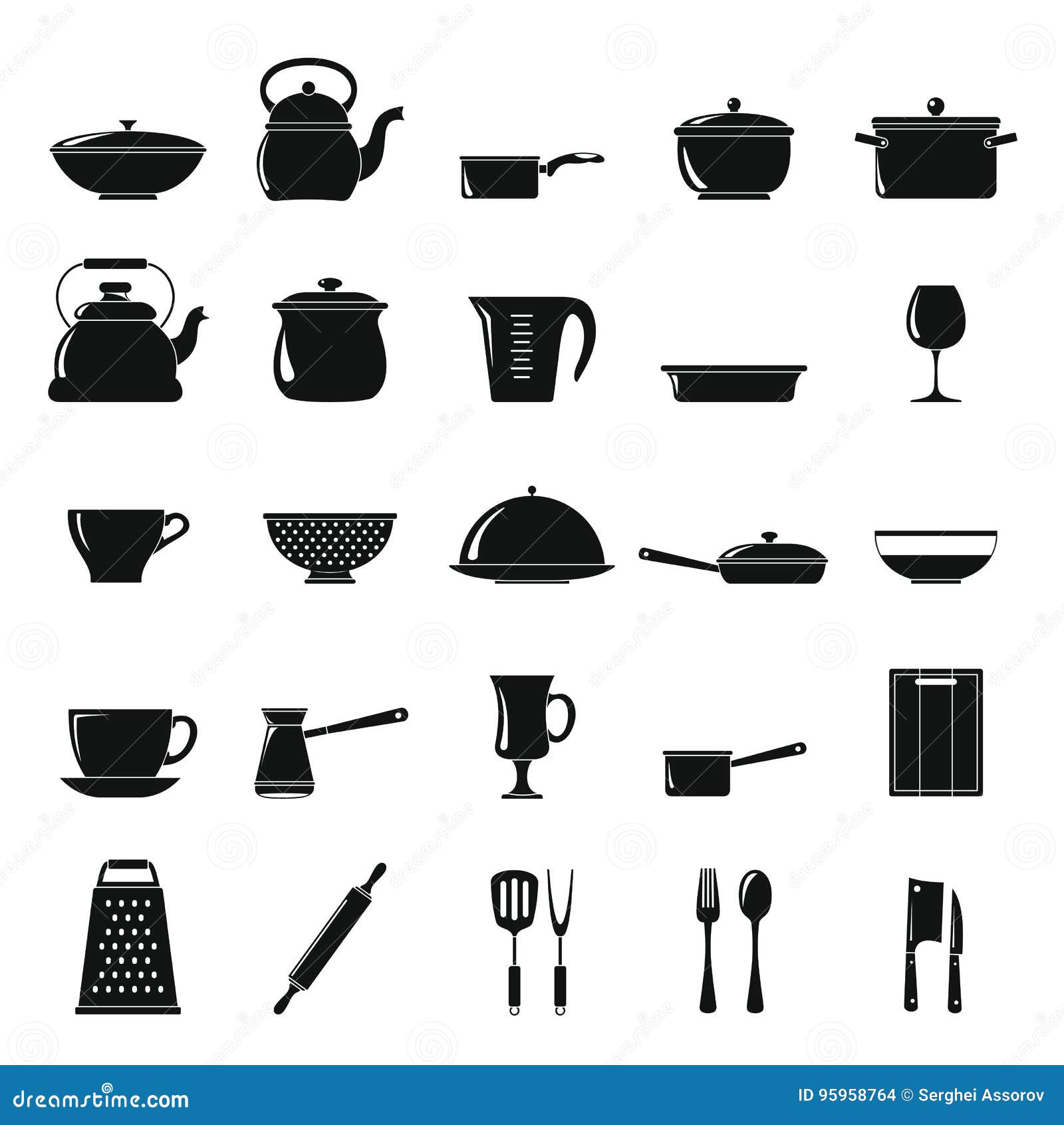 Kitchen Dishes Icons Set in Simple Style Stock Vector - Illustration of ...