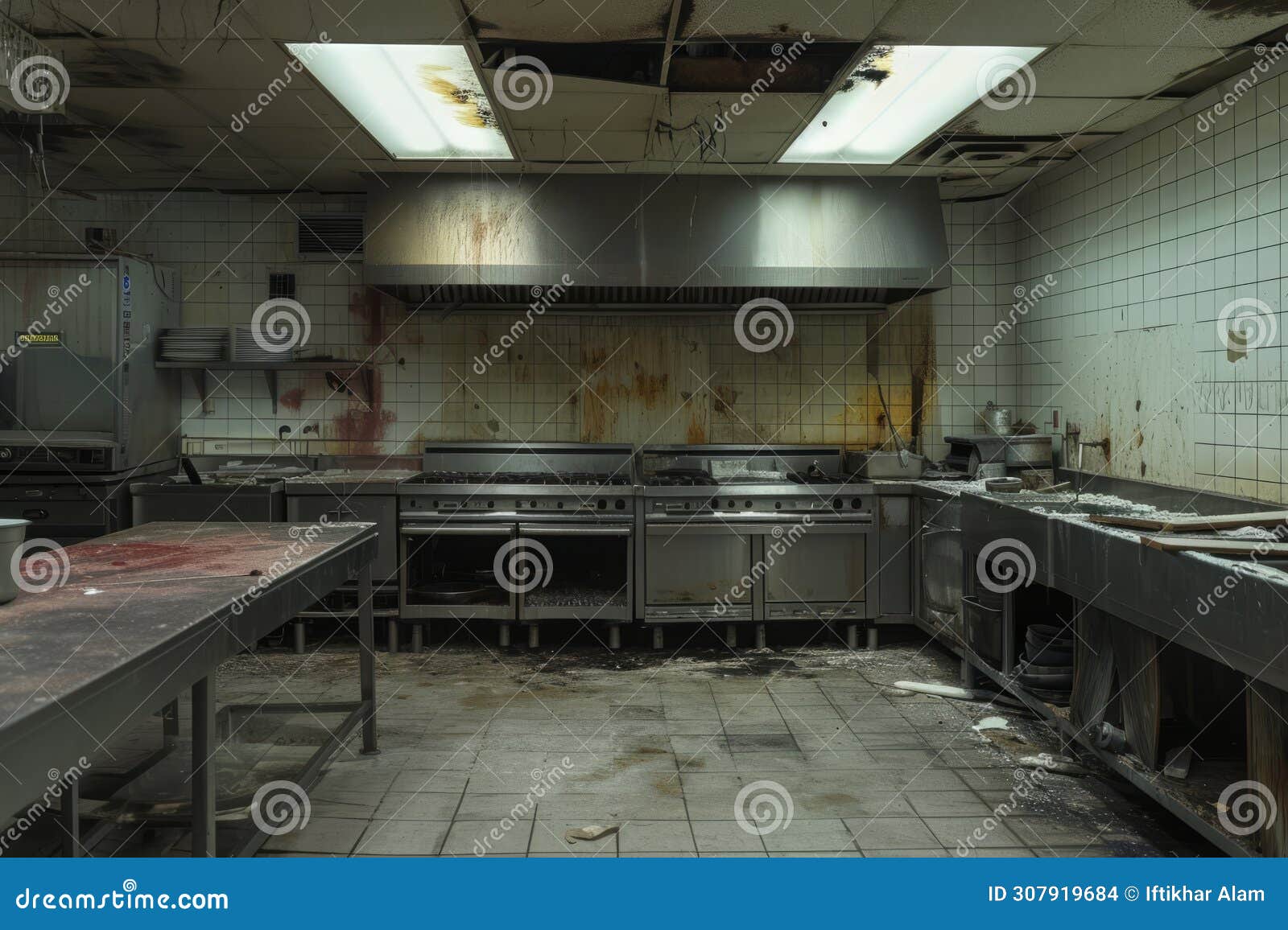 A Kitchen with a Disordered Floor Covered in a Multitude of Dirty ...