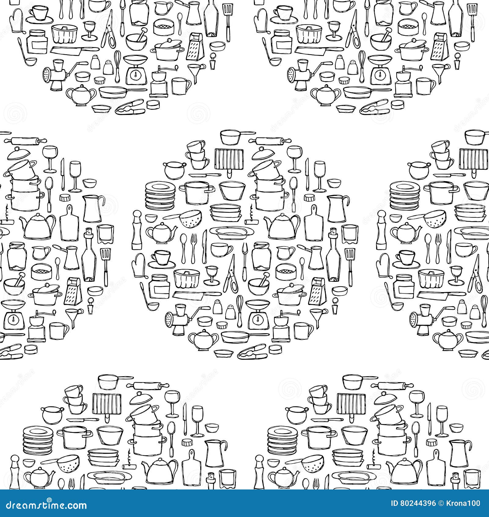 Kitchen Doodle Seamless Pattern Stock Vector - Illustration of black ...