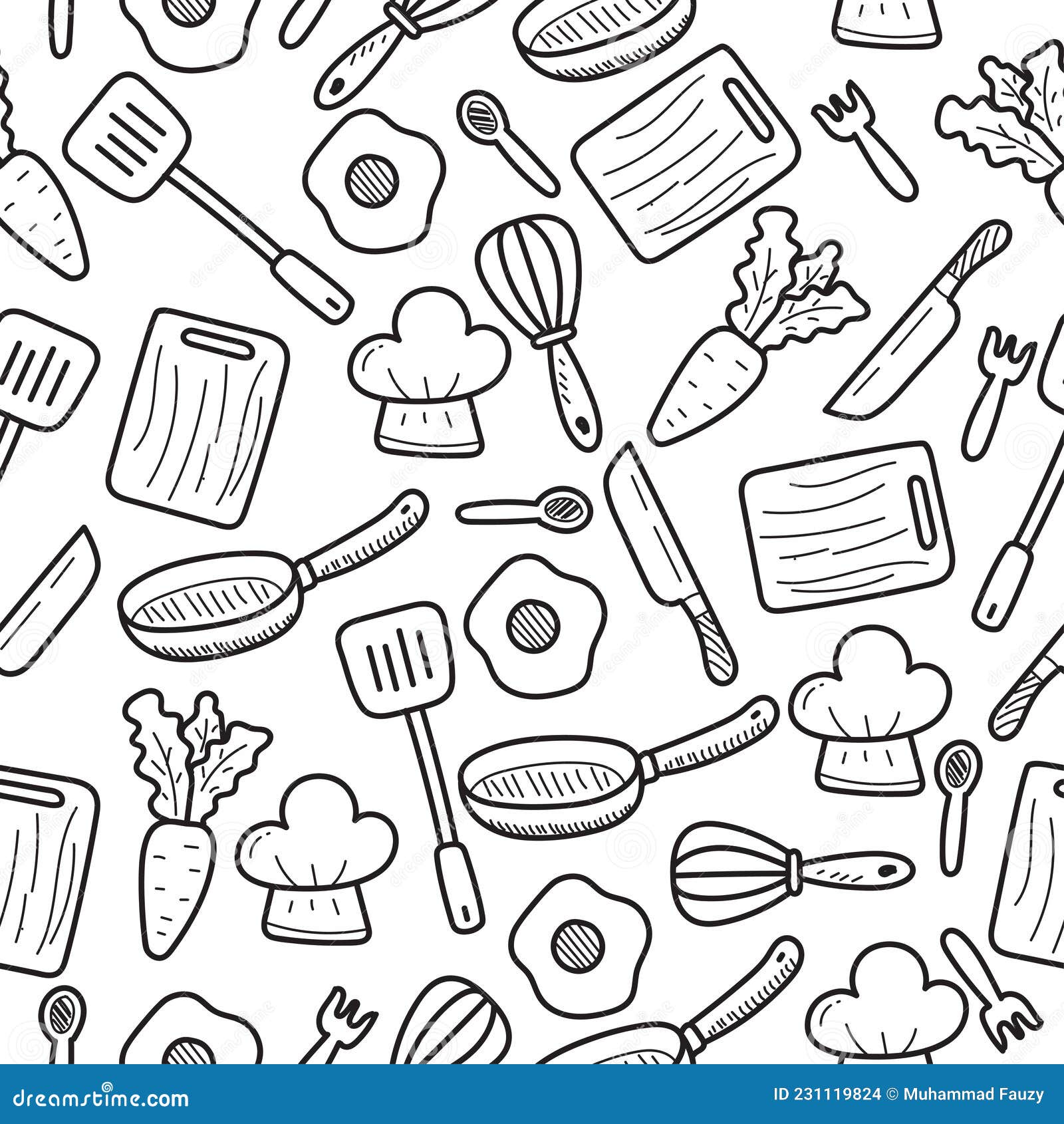 Kitchen Doodle Seamless Pattern with a Cute Design Stock Vector ...