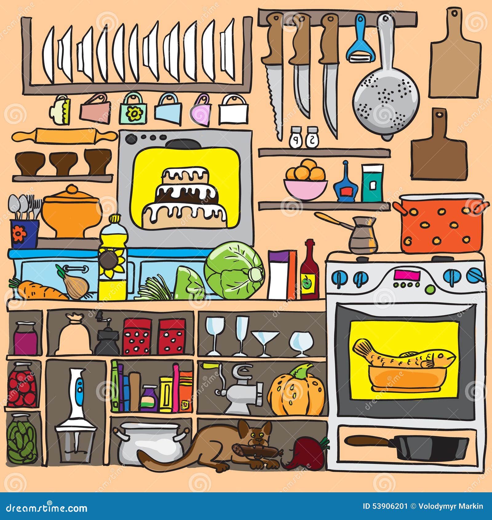 Kitchen doodle vector stock vector. Illustration of cook - 53906201