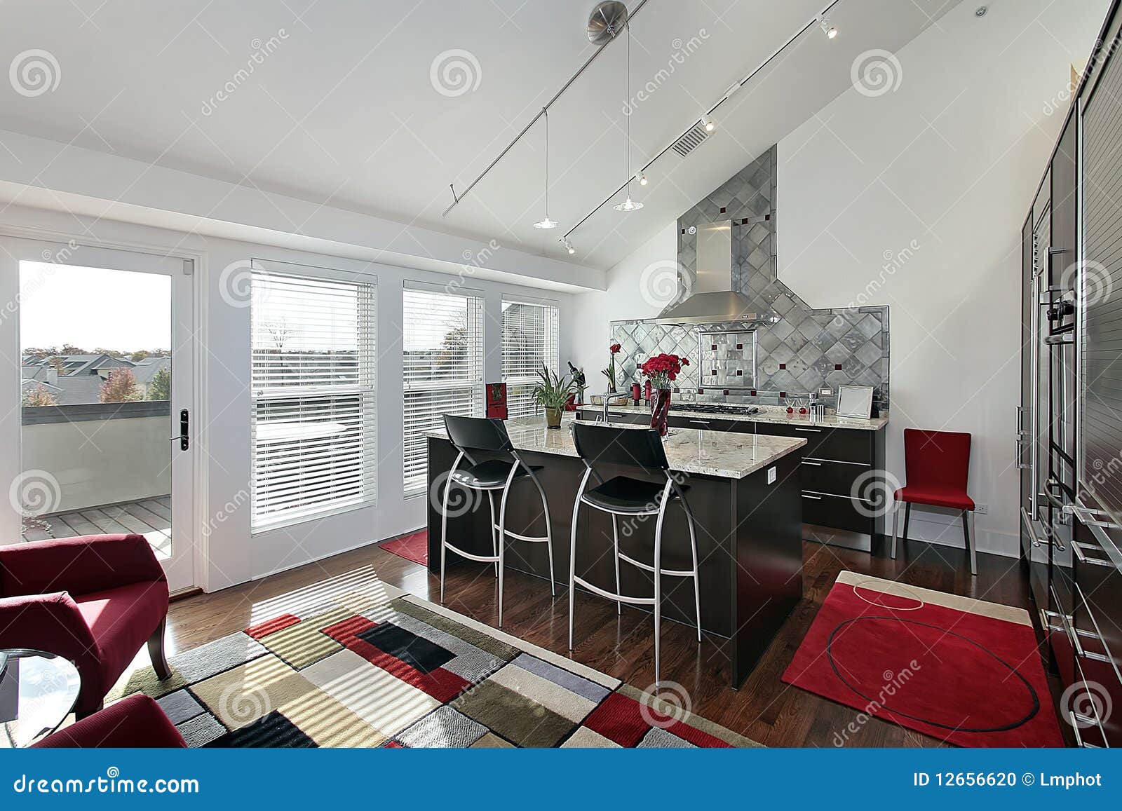 Kitchen with Door To Balcony Stock Photo - Image of island, residence ...
