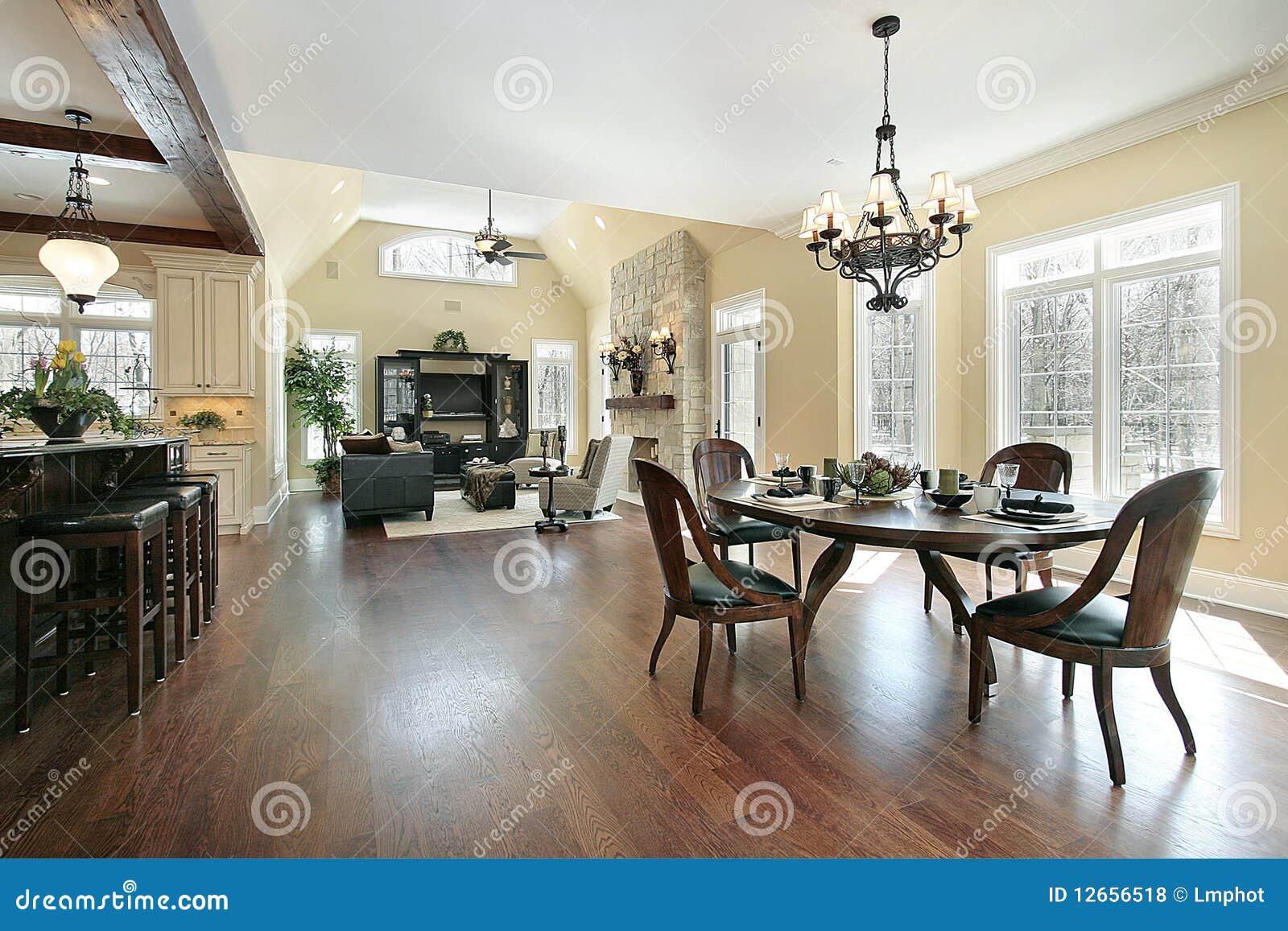 Kitchen Eating Area and Family Room Stock Photo - Image of chair, decor ...