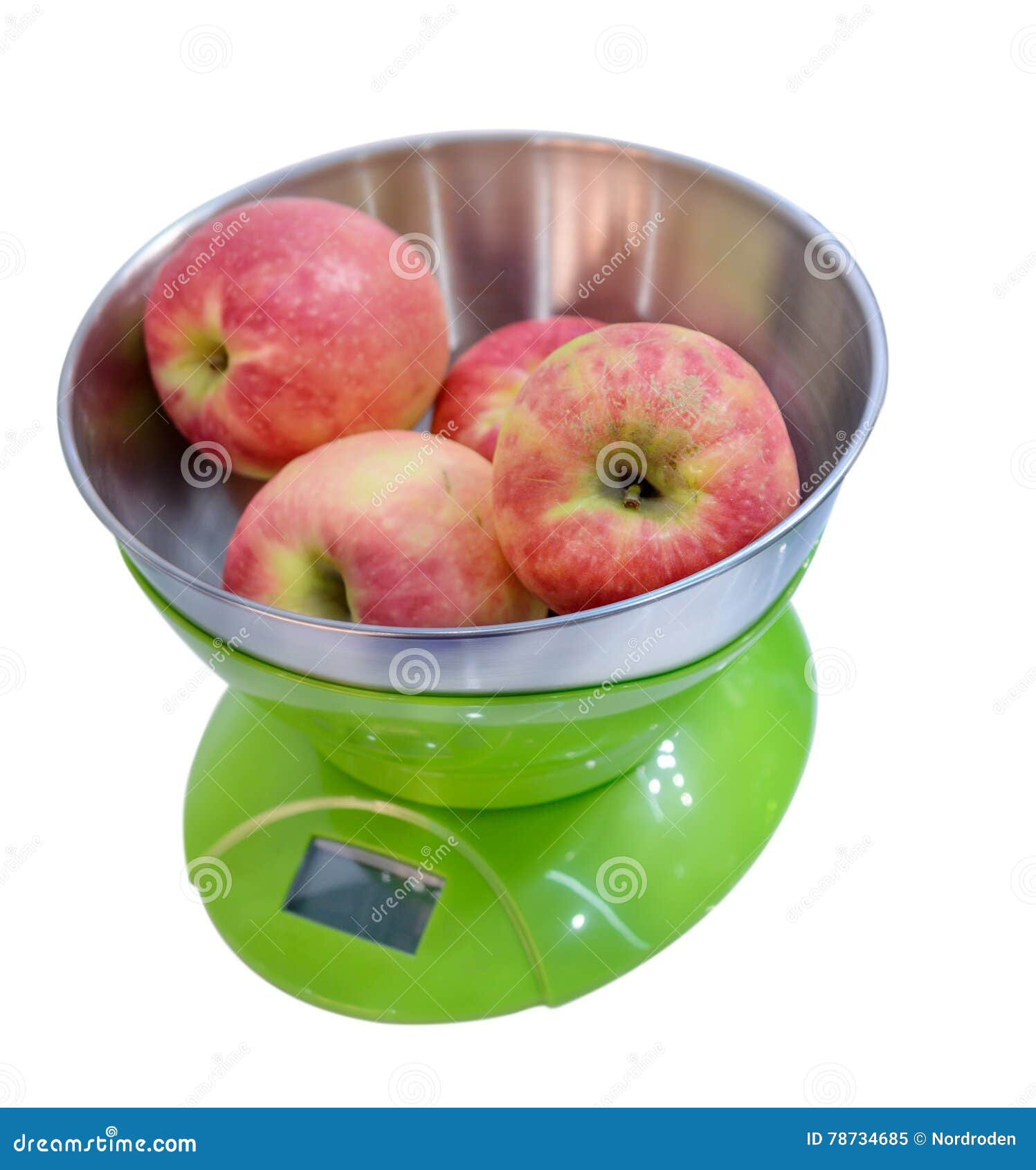 Kitchen Electronic Scales Weigh Several Red Apples. Stock Image - Image ...