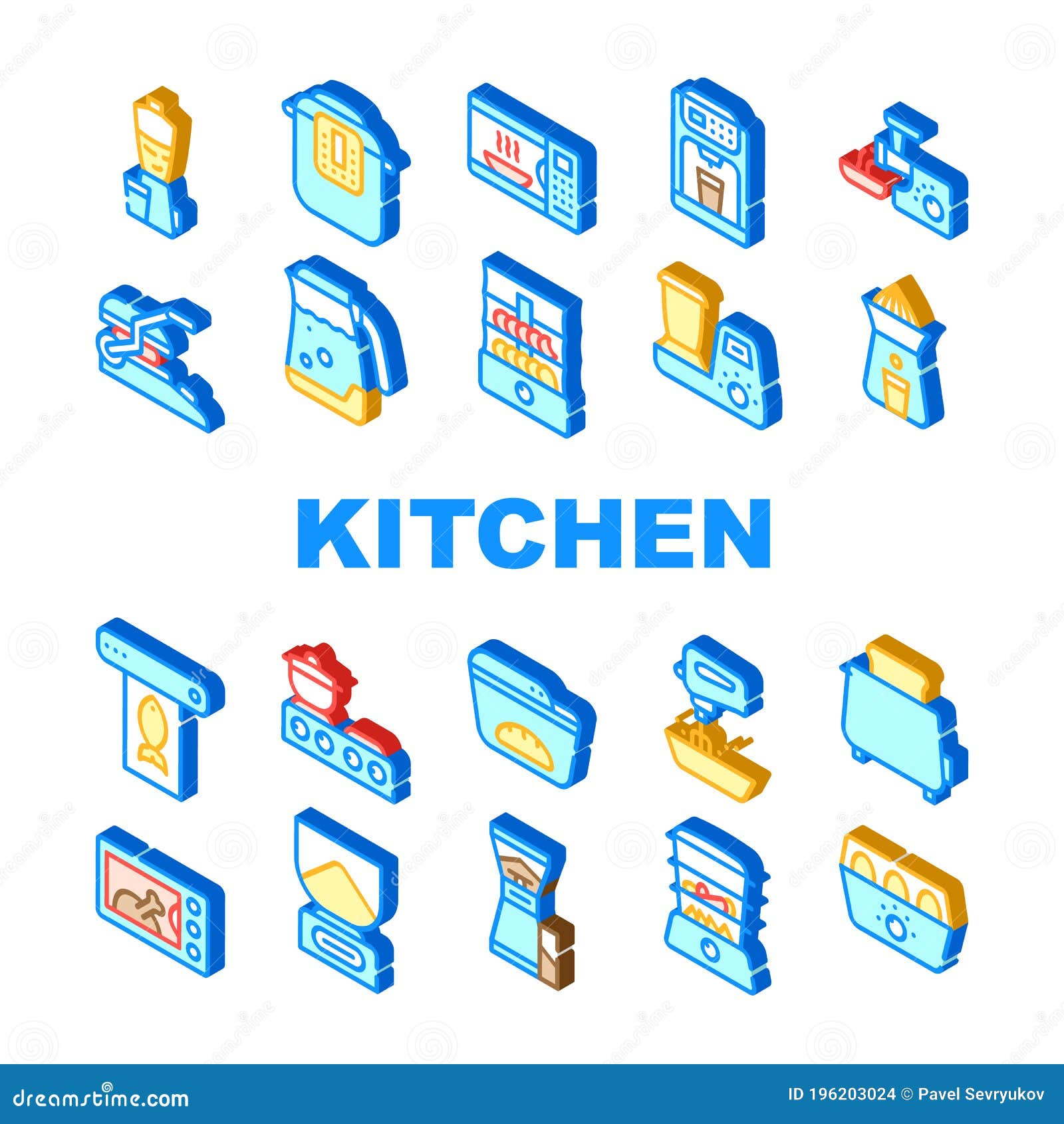 Kitchen Electronics Collection Icons Set Vector Illustrations Stock ...