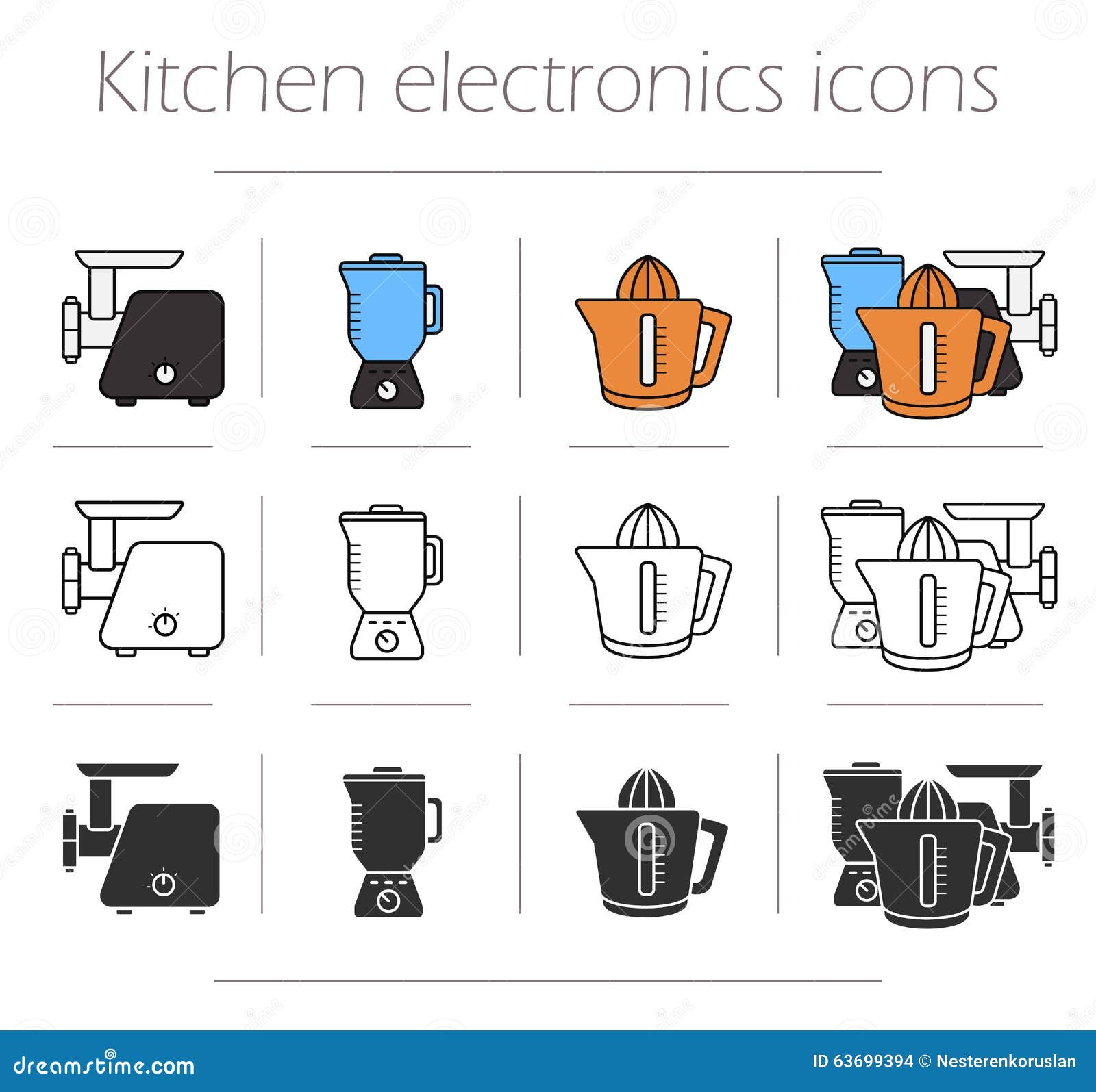 Kitchen Electronics Icons Set Stock Vector - Illustration of machine ...