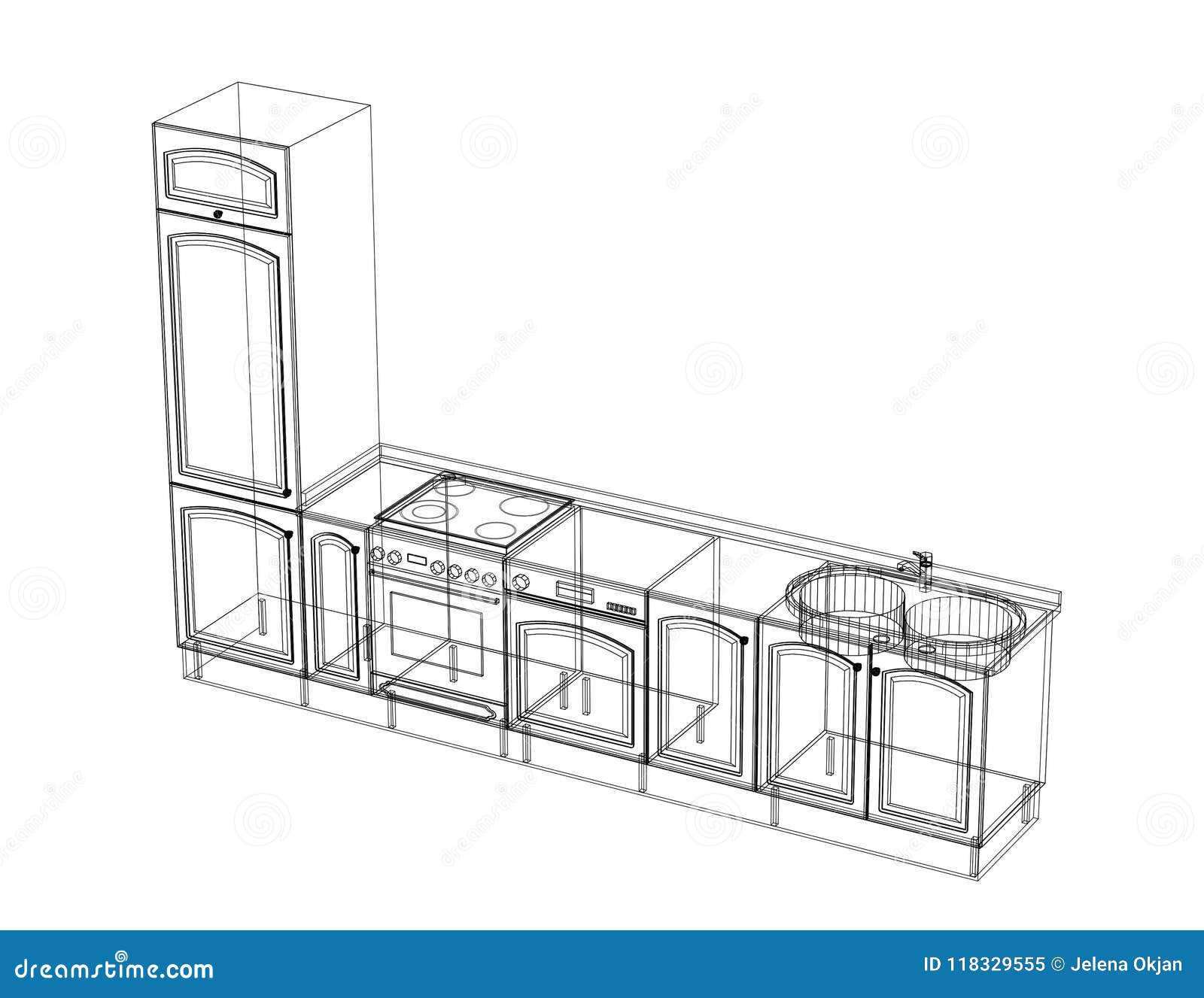 Kitchen Elements Architect Blueprint - Isolated Stock Illustration ...