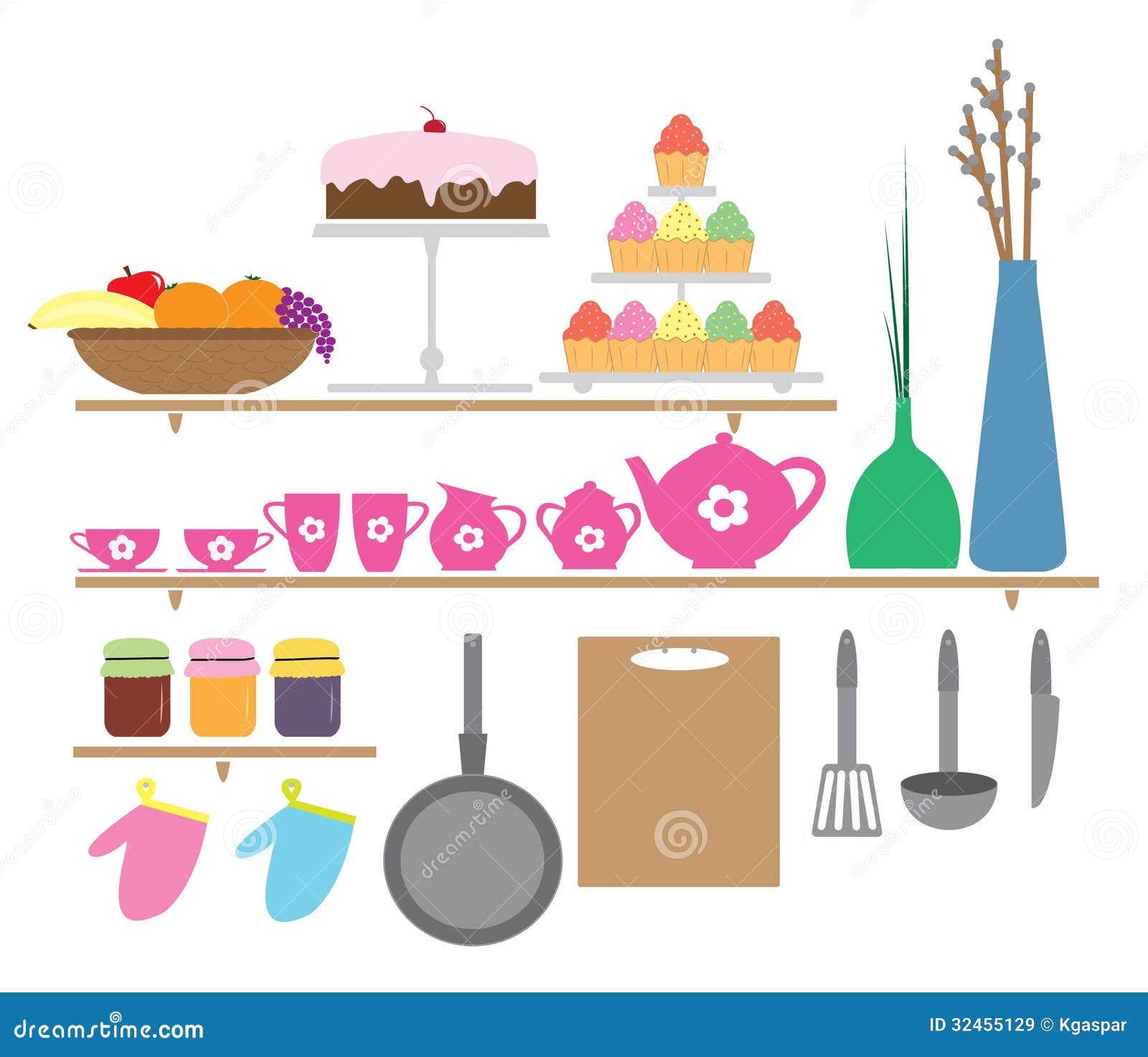 Kitchen Elements, Cartoon Style Stock Illustration - Illustration of ...